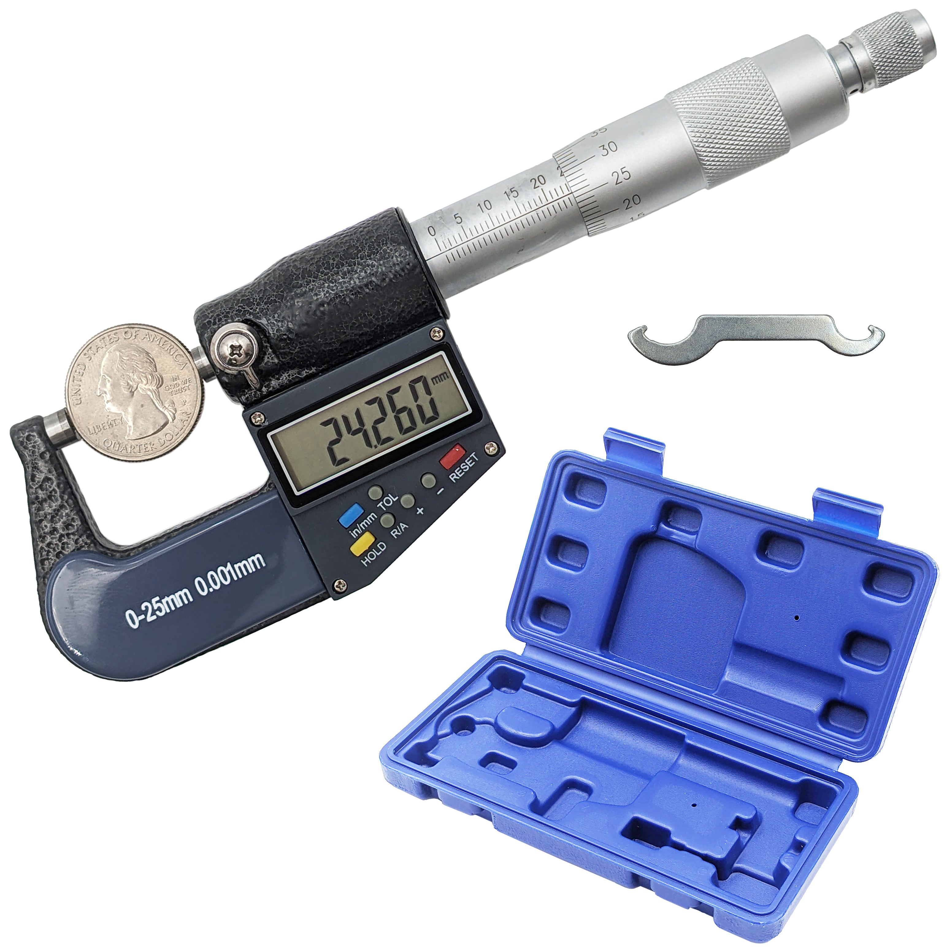 0-1" Range (0-25mm) Digital Micrometer with 6 Digit LCD Display, 0.001 ...