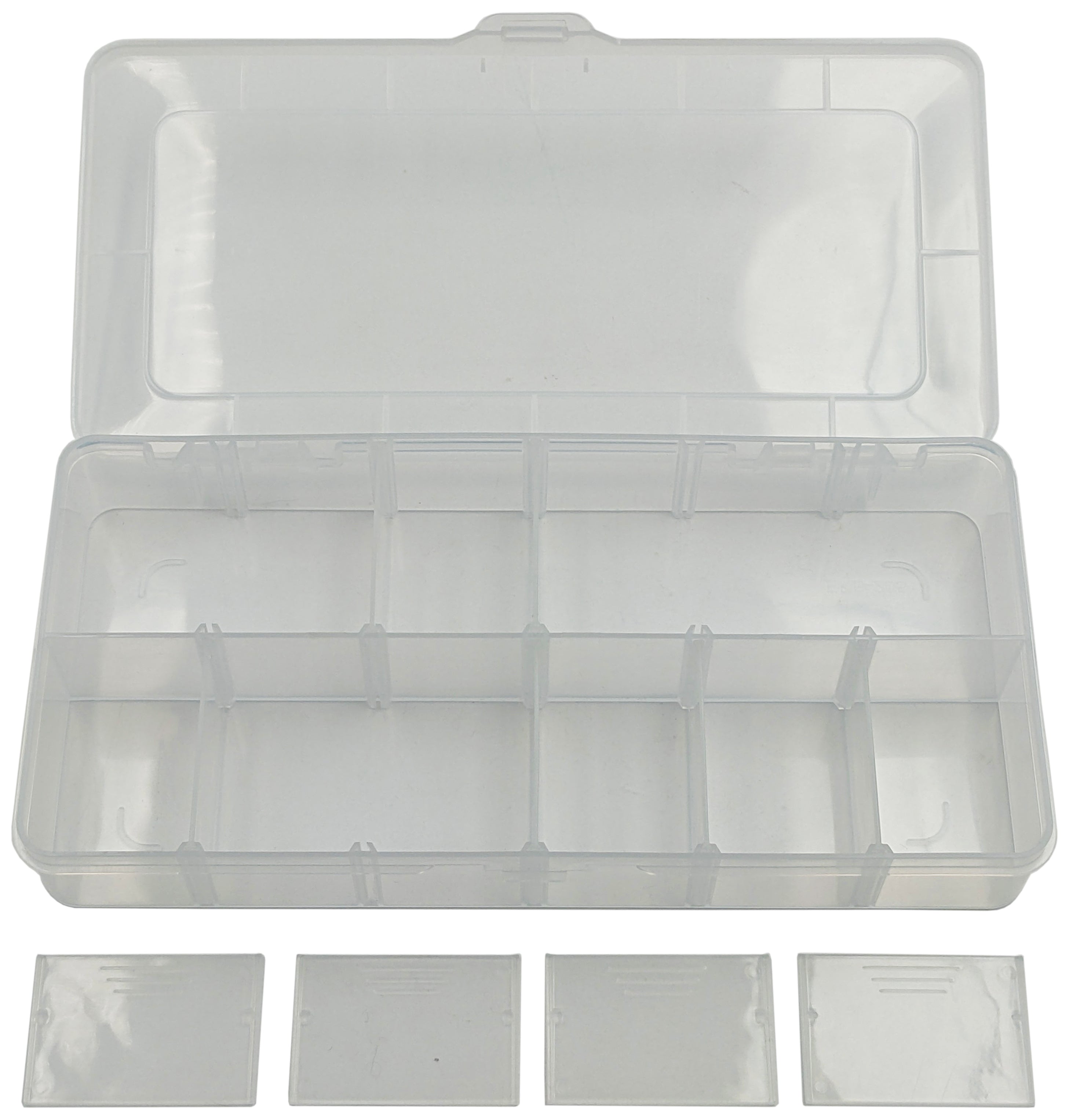 Clear Component Storage Box with Lid, Removable Dividers, 2 to 12 Divi ...
