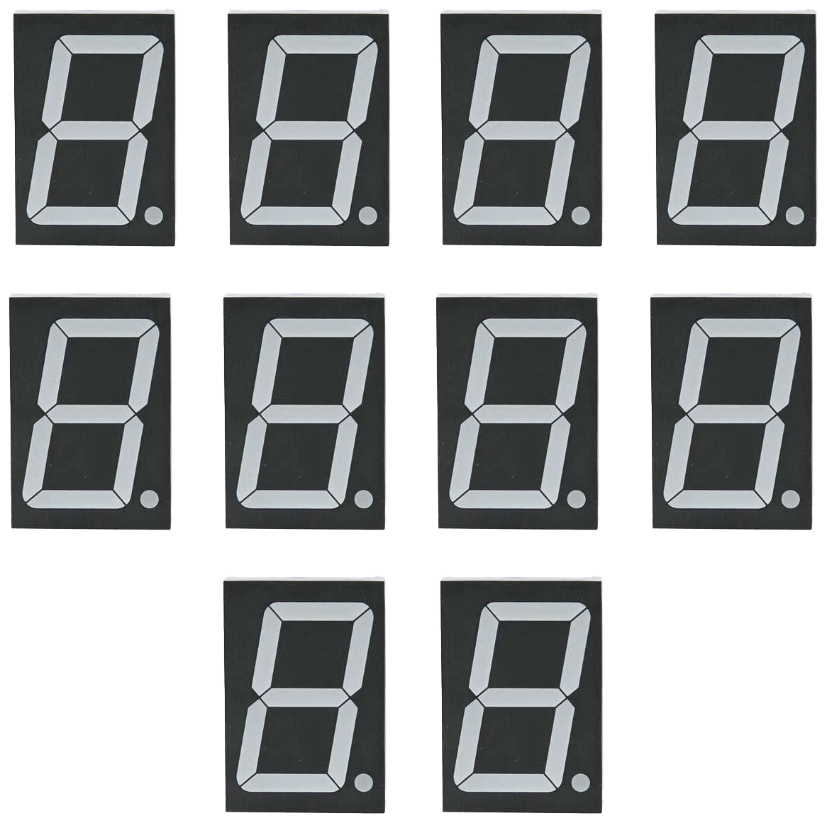 100 Pack 0.5-inch Single Digit Green 7 Segment Display, Common Cathode ...