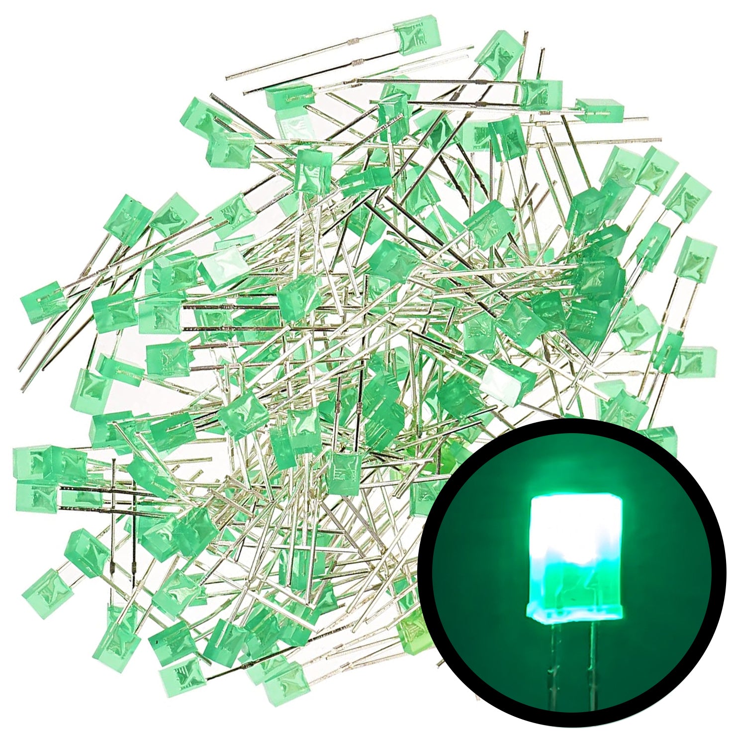 100 Pack Green Rectangular LED, Diffused Lens (5mm x 2mm x 7mm ...