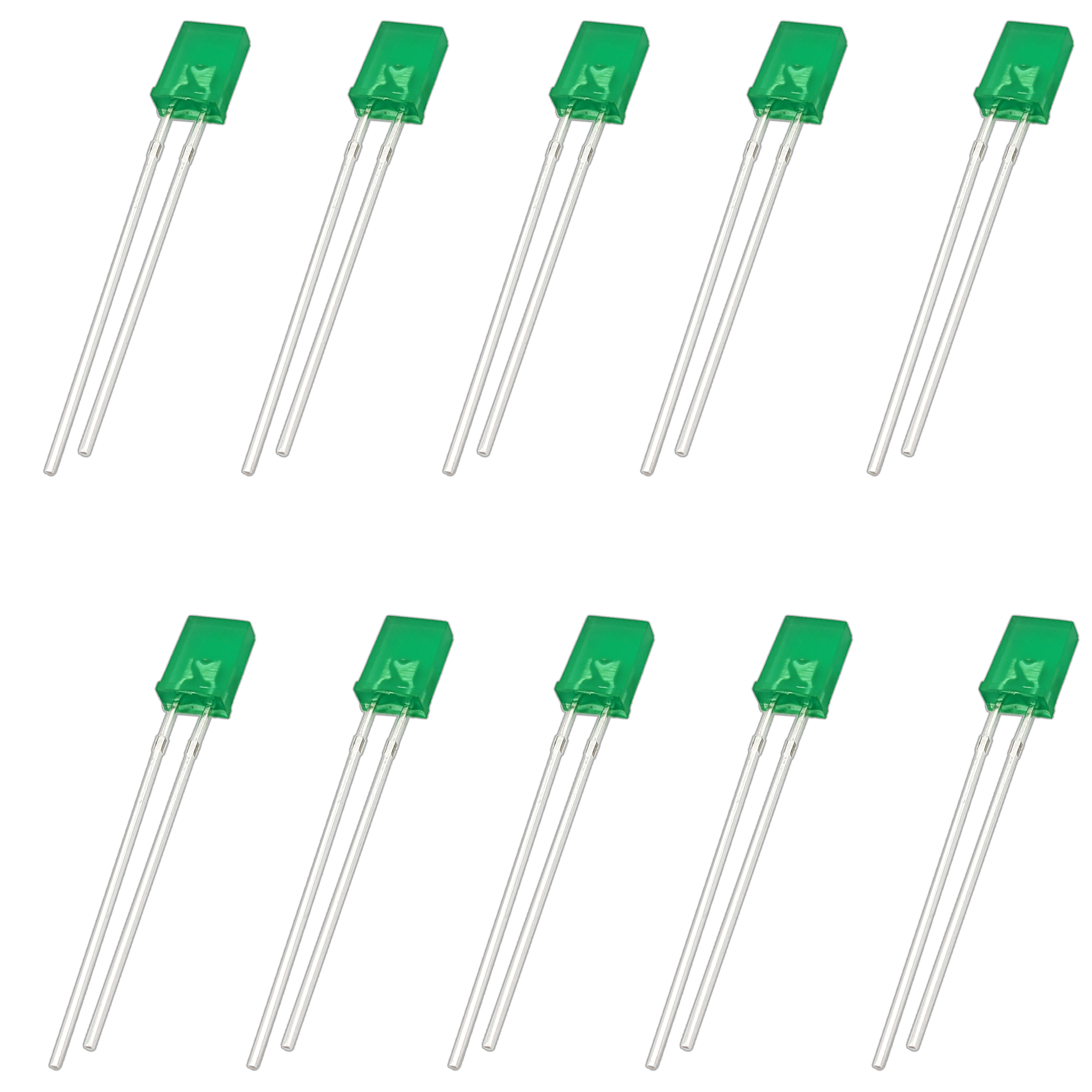 10 Pack Green Rectangular LED, Diffused Lens (5mm x 2mm x 7mm ...
