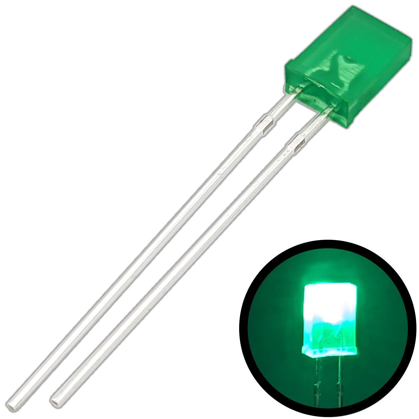 Green Rectangular LED, Diffused Lens (5mm x 2mm x 7mm) – SciencePurchase