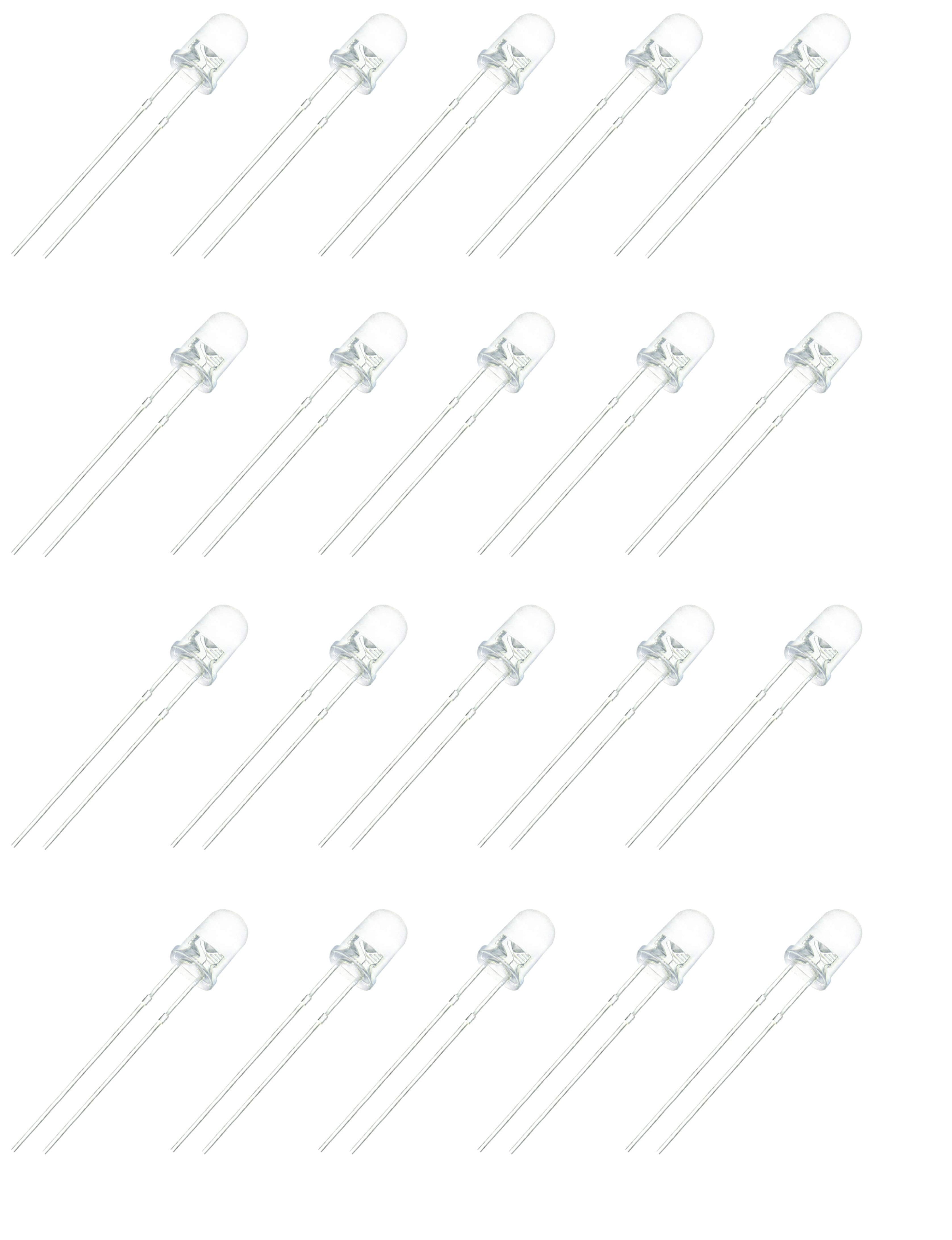 20 Pack White Diffused Lens LEDs, 5mm Diameter Round Bulb, 2-Pin Light ...
