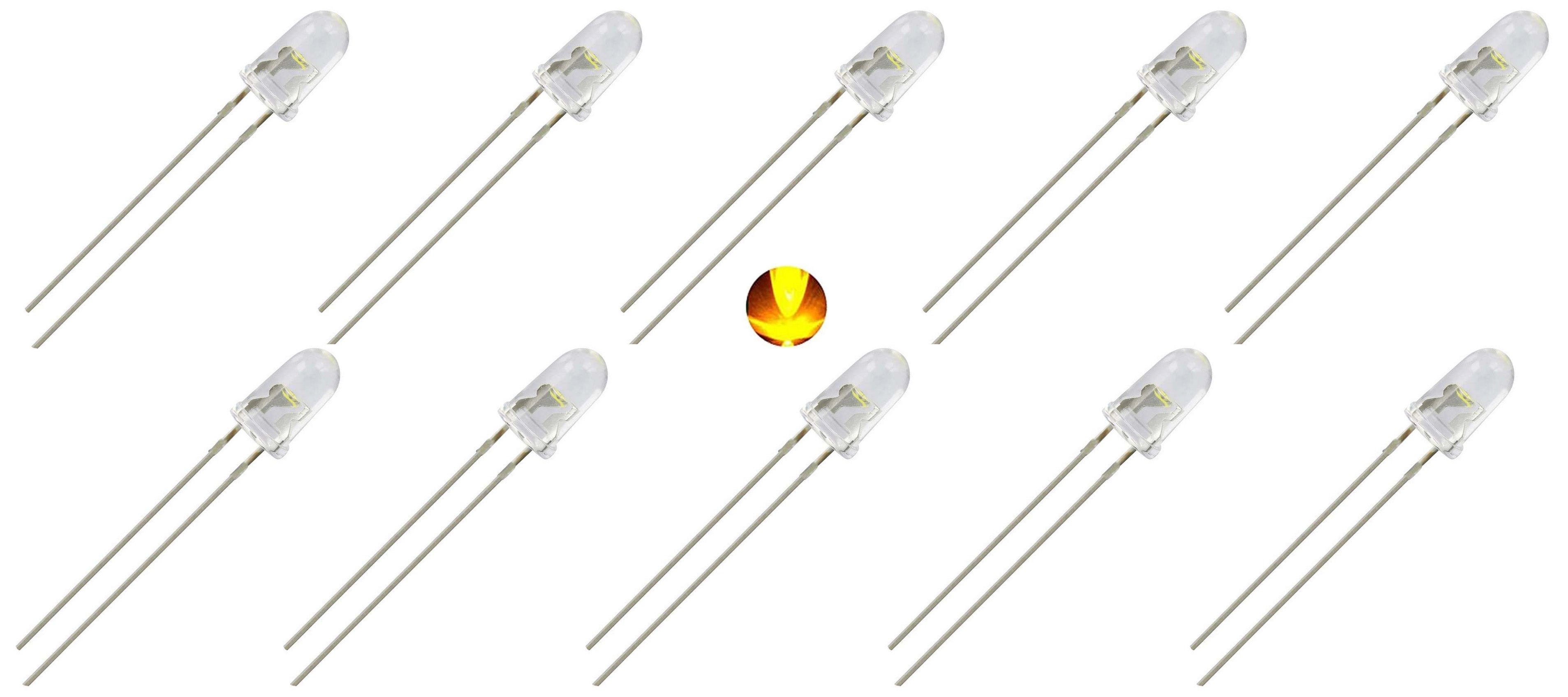 10 Pack of Super Bright Amber LEDs, 5mm White Clear Lens, 1800 MCD @20 ...