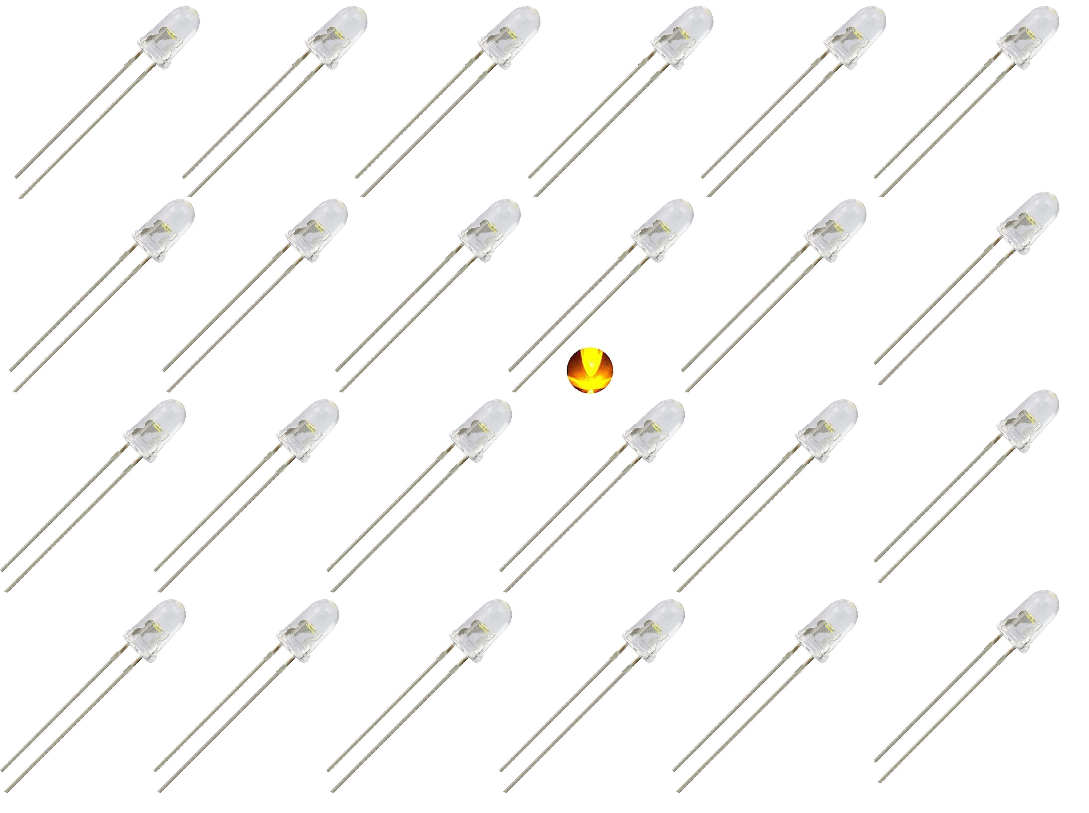 100 Pack of Super Bright Amber LEDs, 5mm White Clear Lens, 1800 MCD @2 ...