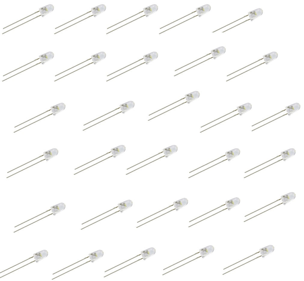 100 Pack Super Bright White LEDs, 3mm White Clear Lens, 4000 MCD @20mA ...
