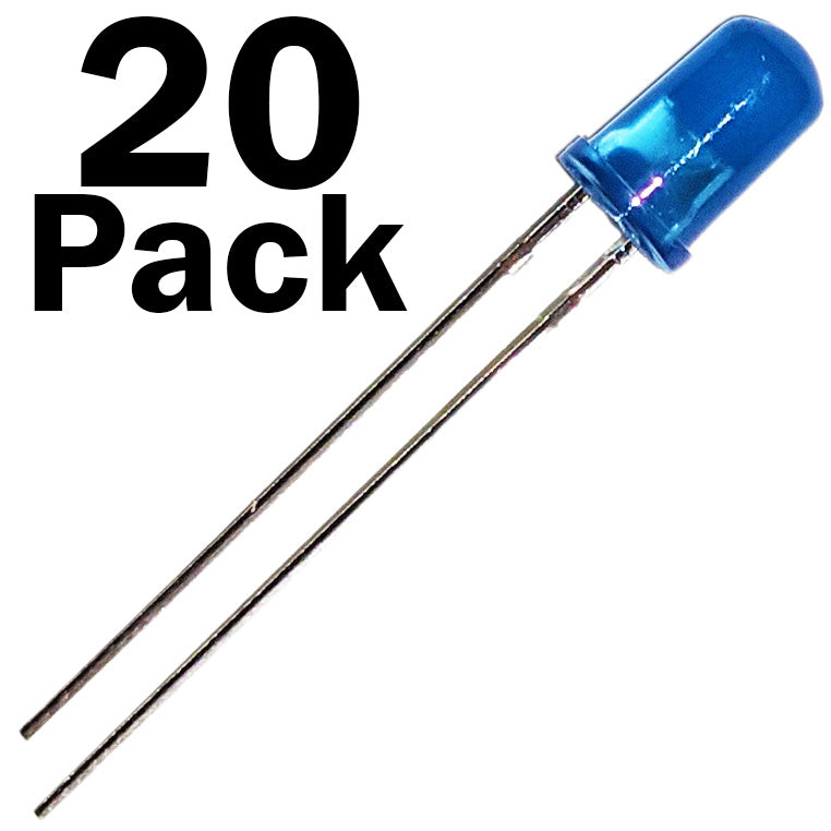 20 Pack Blue Diffused Lens LEDs, 5mm Diameter Round Bulb, 2-Pin Light ...