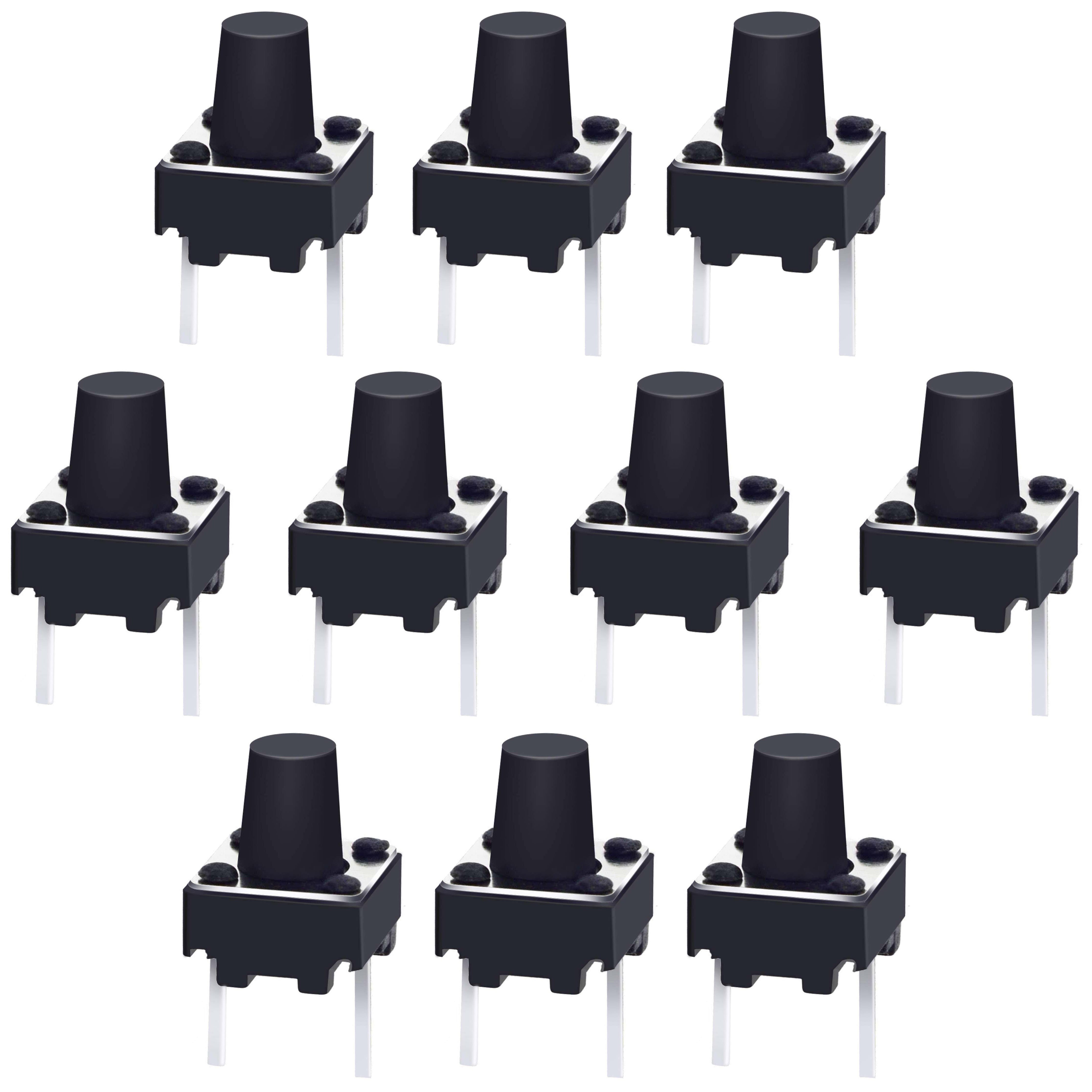 10 Pack Momentary Tactile Push Button Switch, 2-Pin Through Hole Mount ...