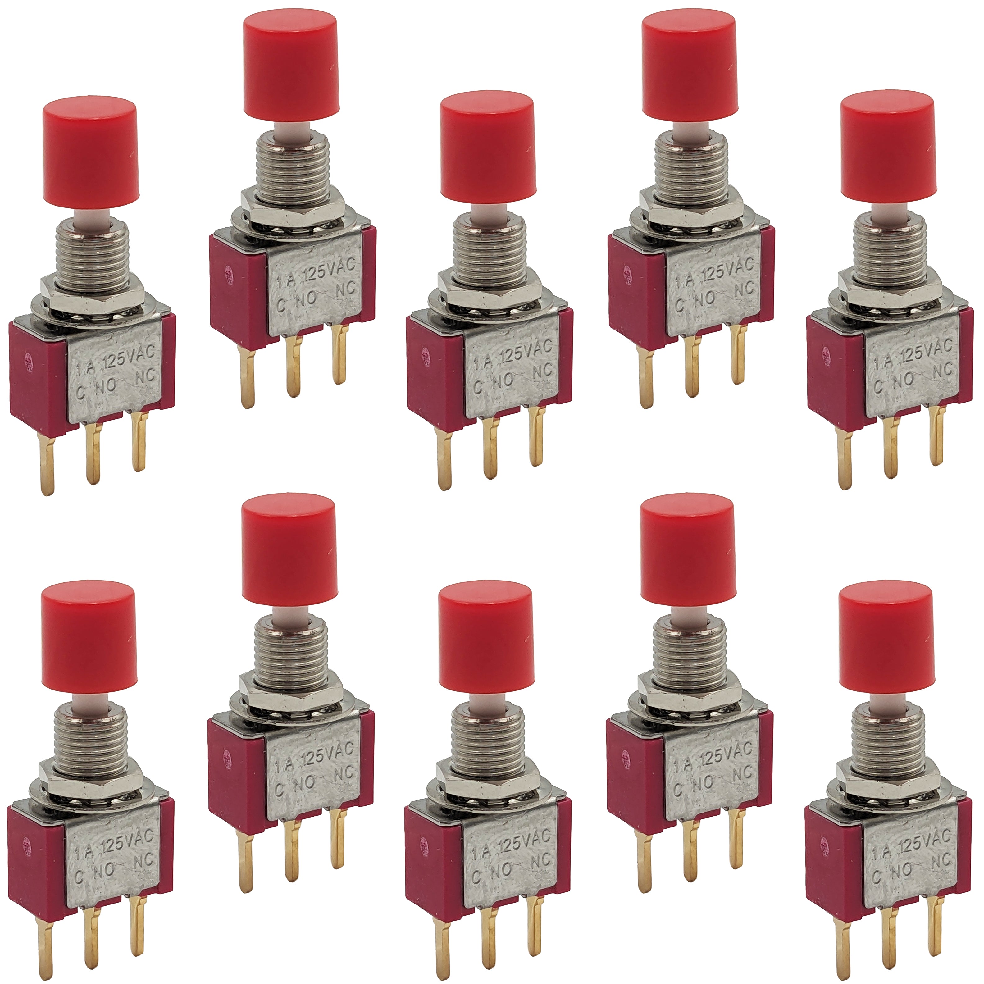 10 Pack Snap-acting Momentary Pushbutton Switch - SPDT - PC Lead ...