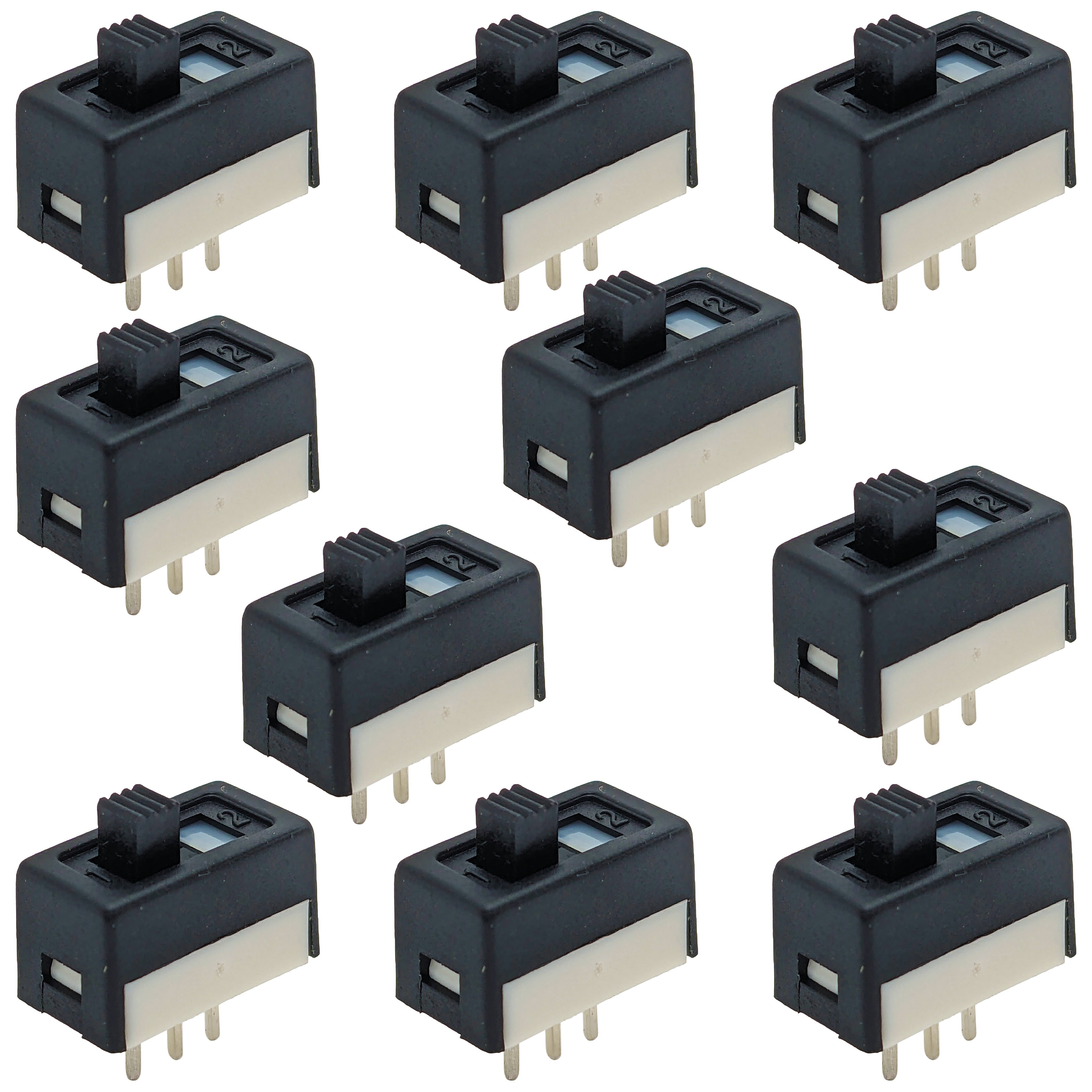 10 Pack Mini SPDT Slide Switch with PC Leads on 0.1" Center - Ideal fo ...
