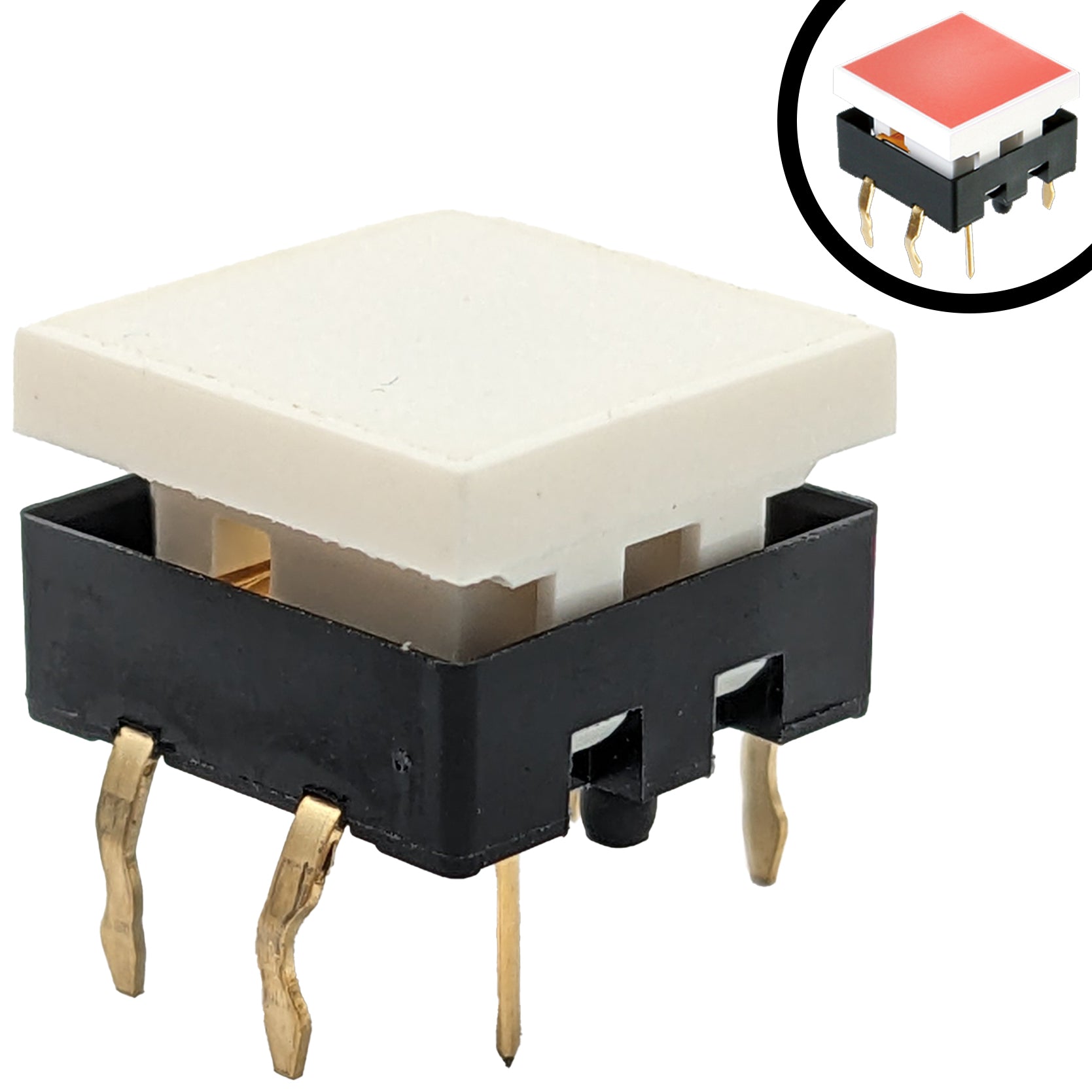 12mm PCB Push Button Switch with Illuminated Red LED, White Cap ...