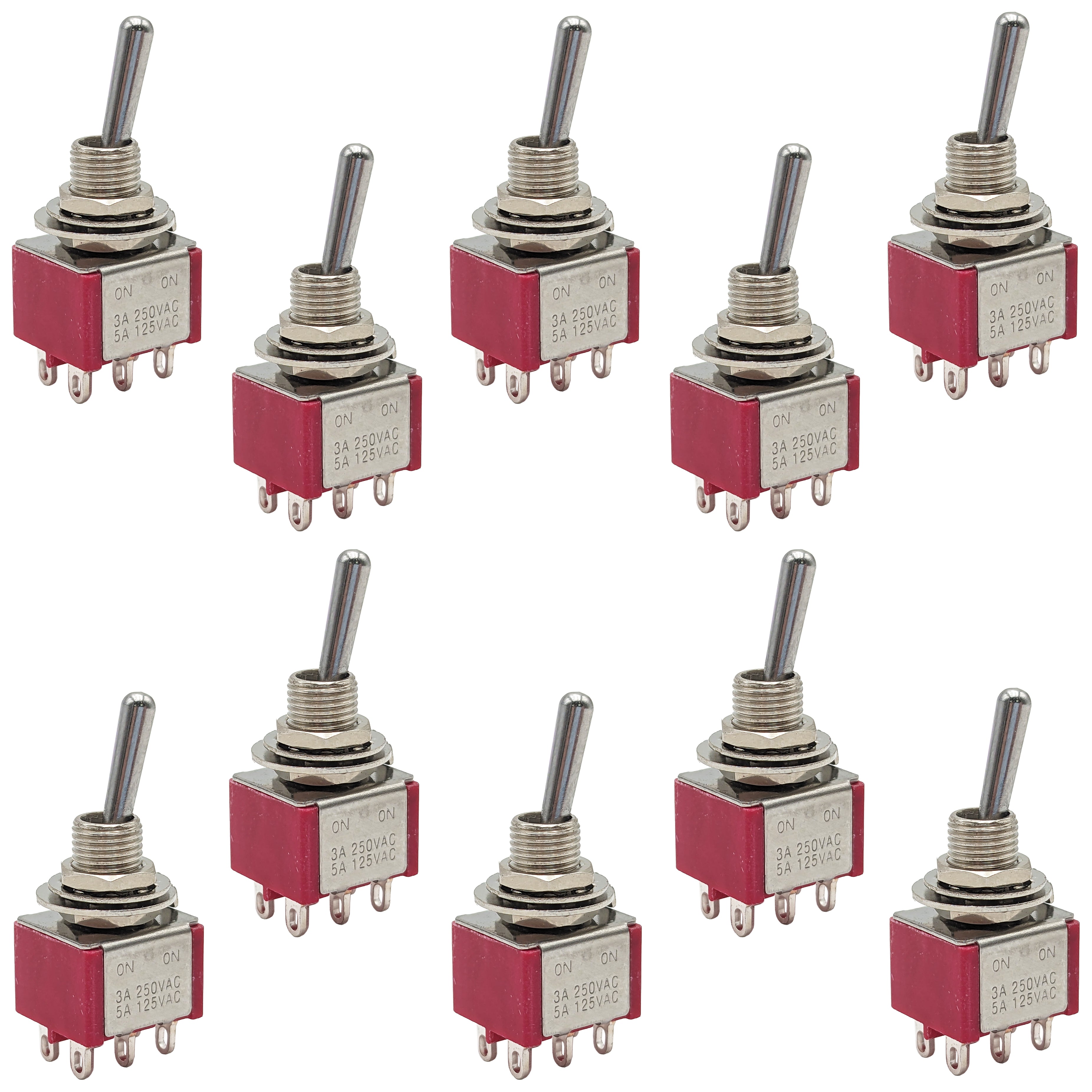 10 Pack On-On DPDT Miniature Toggle Switch, 6-Pin Solder Lug Terminati ...