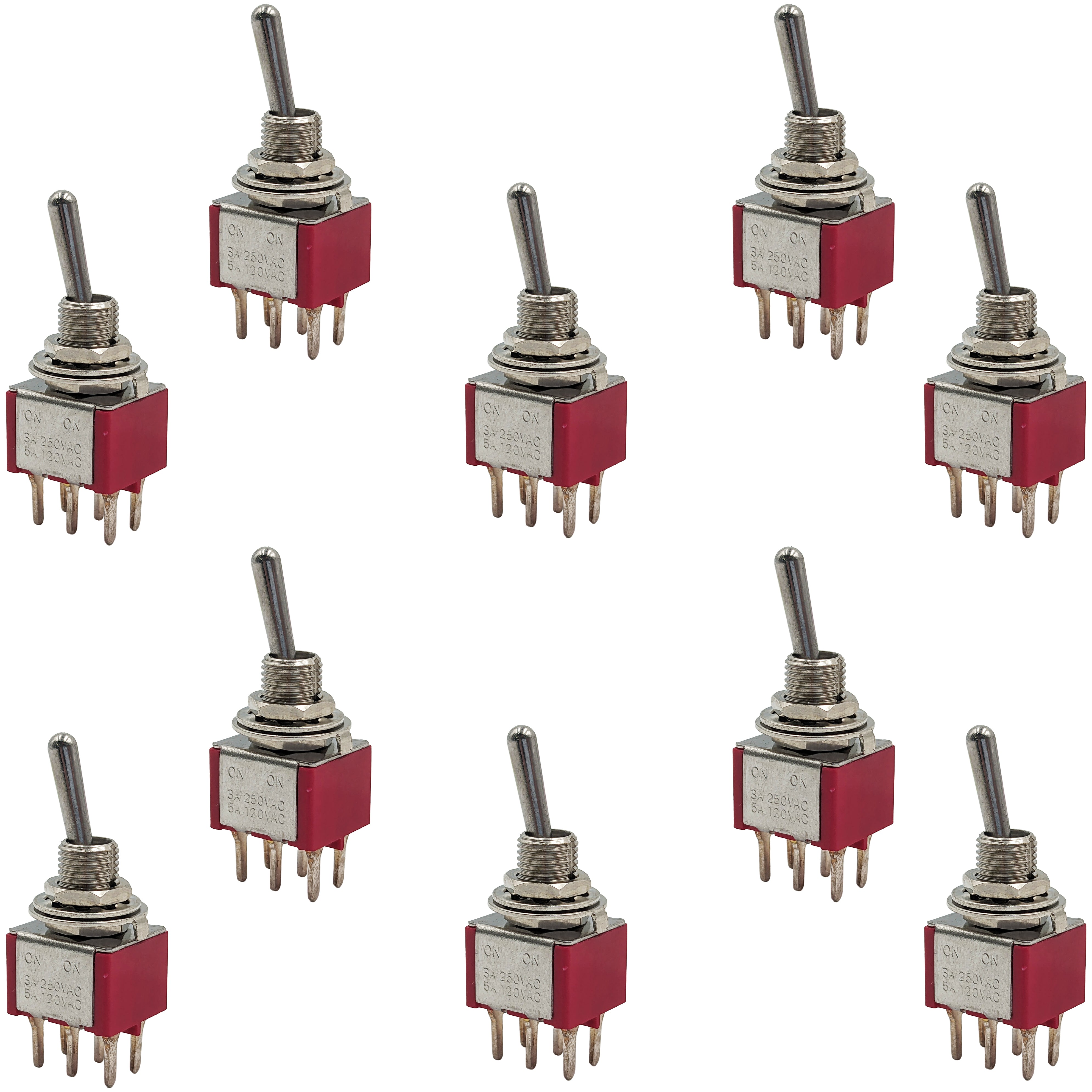 10 Pack Miniature On-On DPDT Toggle Switch, 6-Pin PC Lead Termination ...