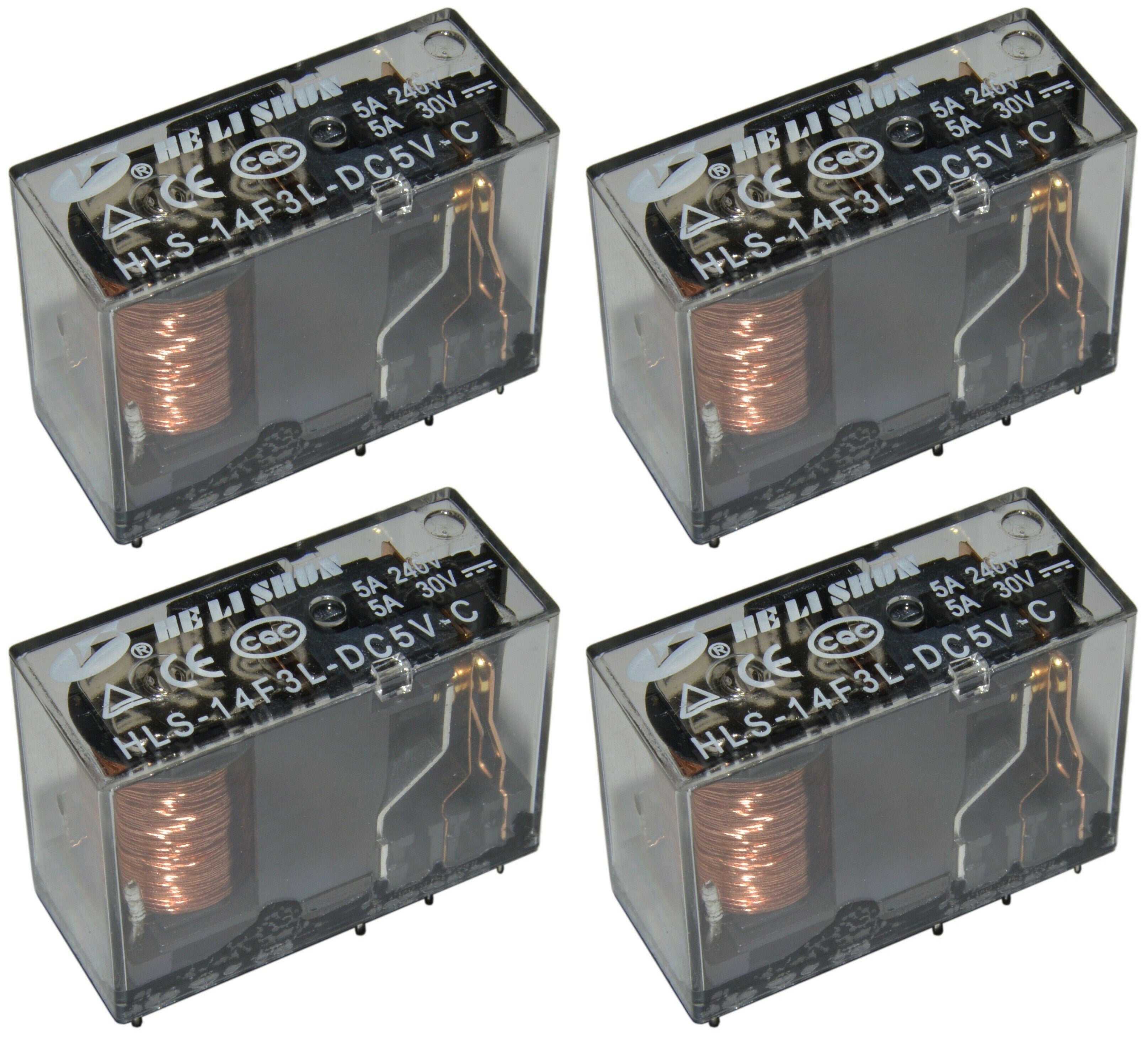 4 Pack 5V 5A Single Contact Relay DIP, 50Ω Coil Resistance, Clear, HLS ...