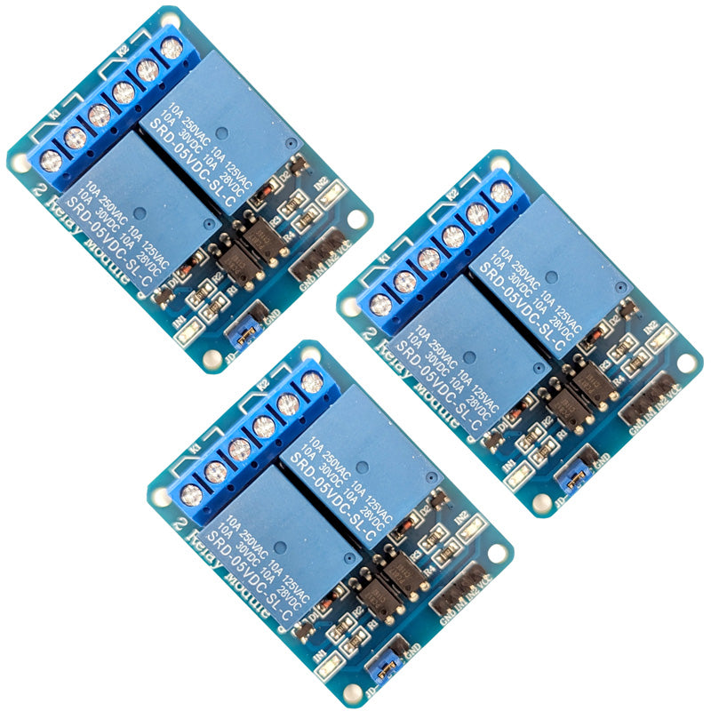3 Pack of 2 Channel 5V Relay Module With Low Level Trigger, Can Be Con ...
