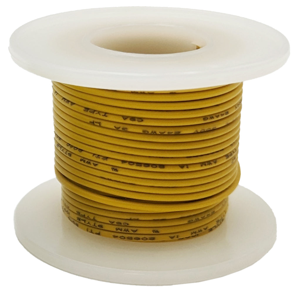 25 Feet Yellow 24 Gauge Solid Hook-Up Wire, Tinned Copper, PVC Insulat ...