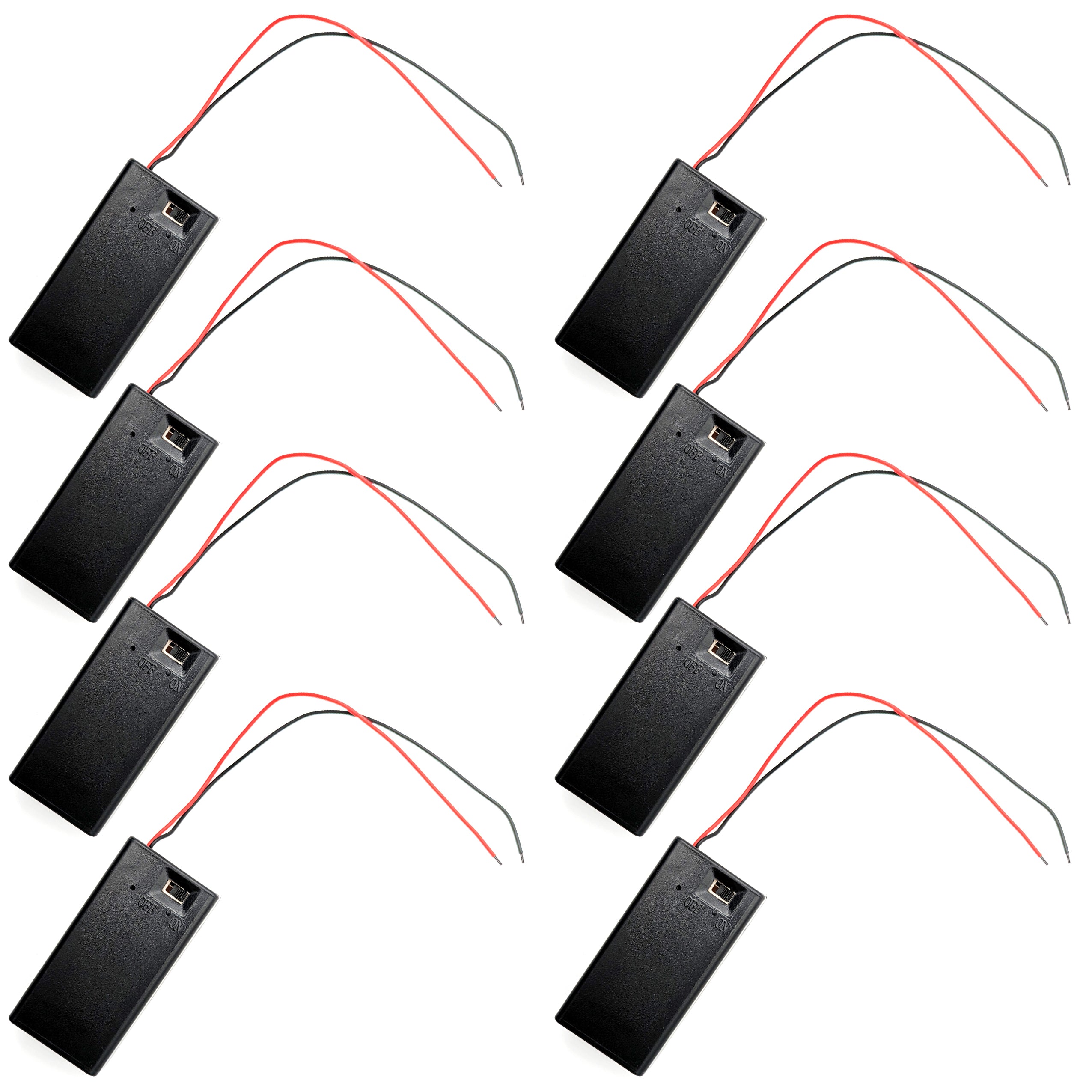 8 Pack 9V Battery Holder with Cover, ON/OFF Switch, Red & Black Wire L ...