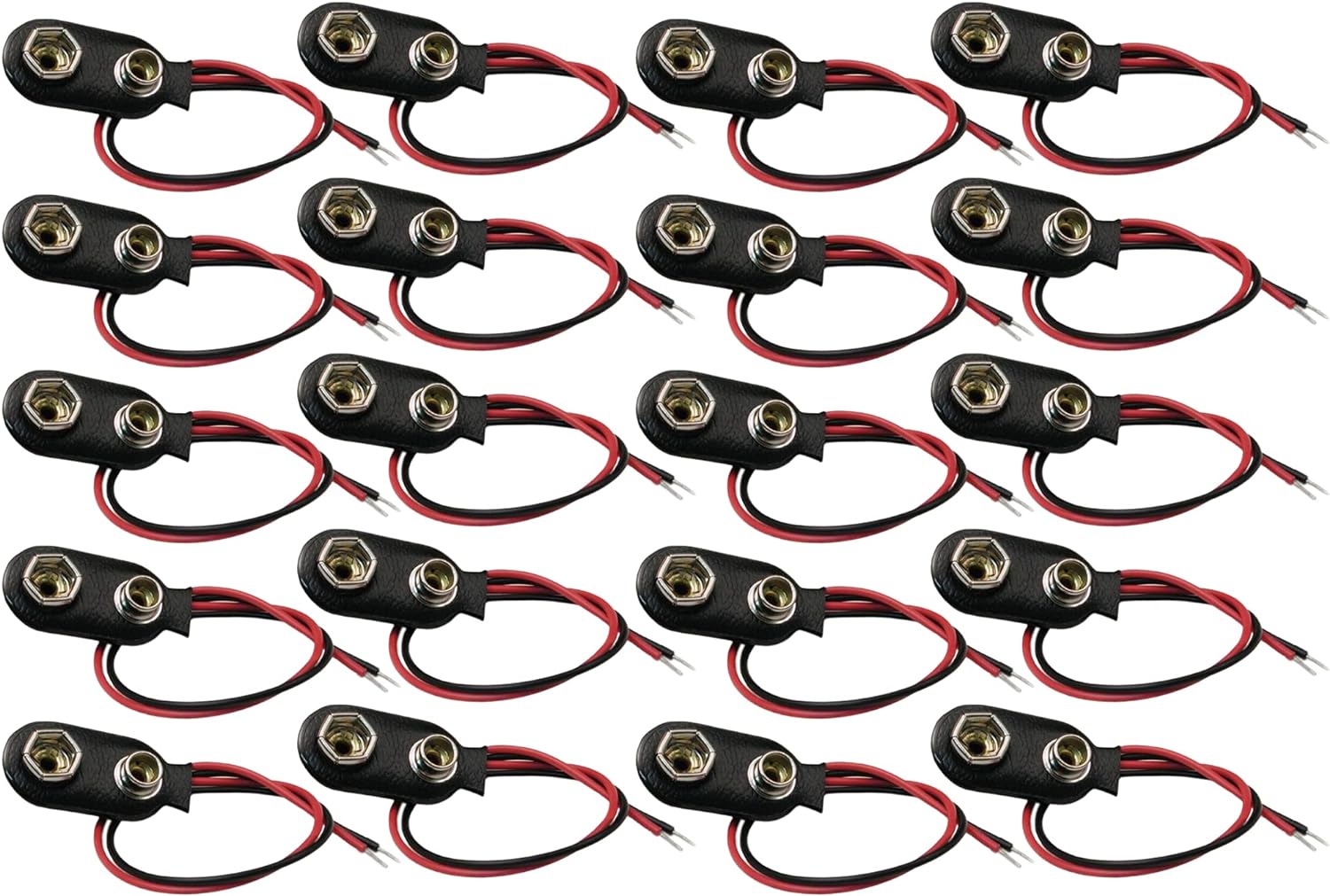 20 Pack 9V Battery Snaps with Red and Black Leads, I-Type, 9 Volt Batt ...