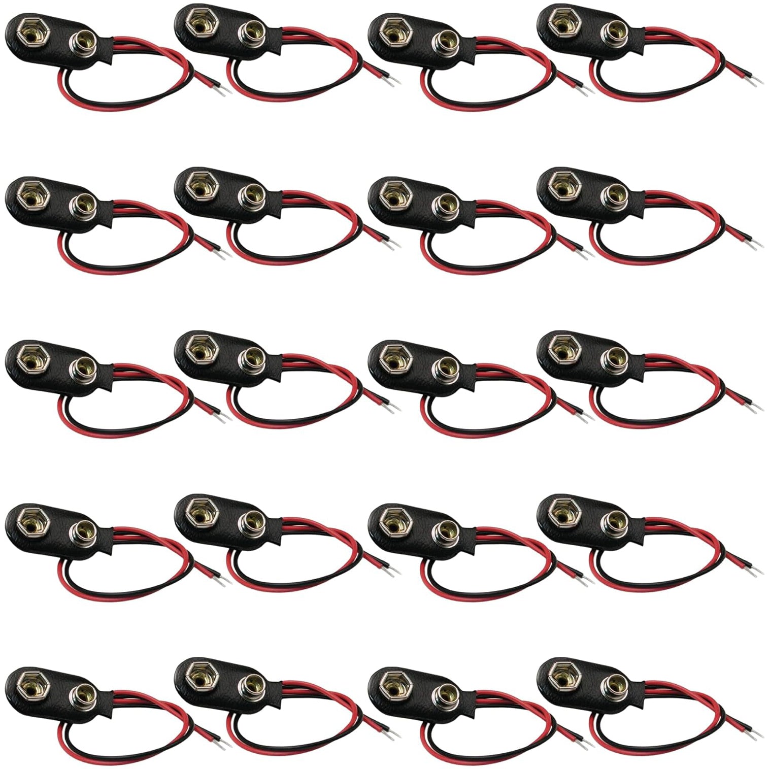 20 Pack 9V Battery Snaps with Red and Black Leads, I-Type, 9 Volt Batt ...