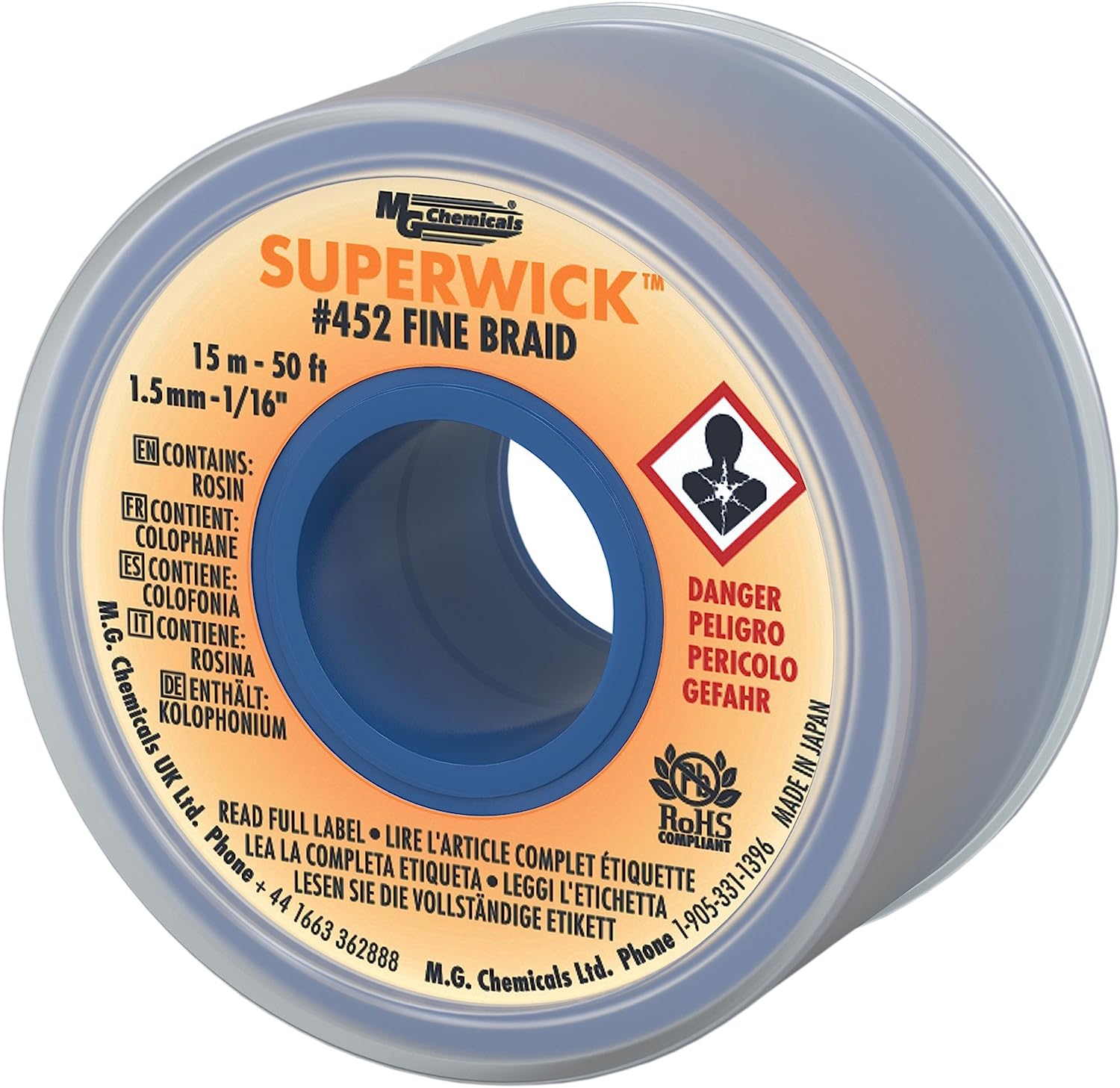 MG Chemicals 452 Desoldering Braid Fine Braid Super Wick with RMA Flux ...