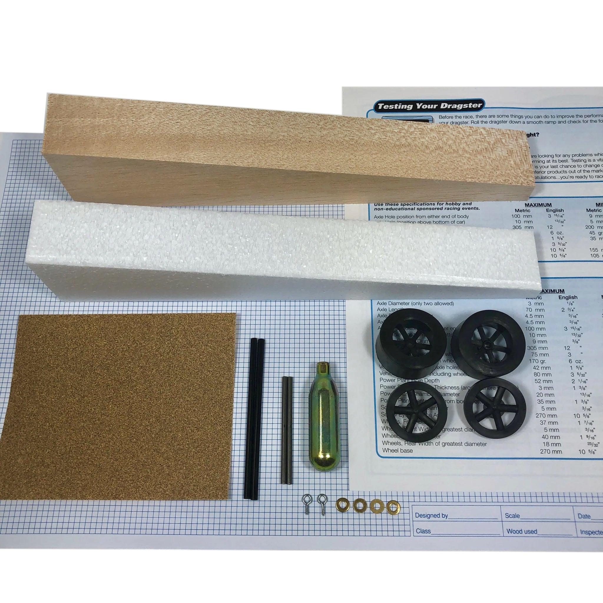 Basswood Co2 Dragster Prototype & Build Kit - Includes Instructions an ...