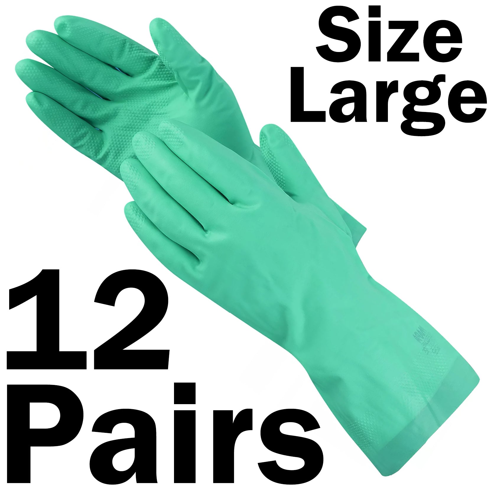 12 Pairs SIZE LARGE Chemical Resistant Flock Lined Nitrile Gloves, 15 ...