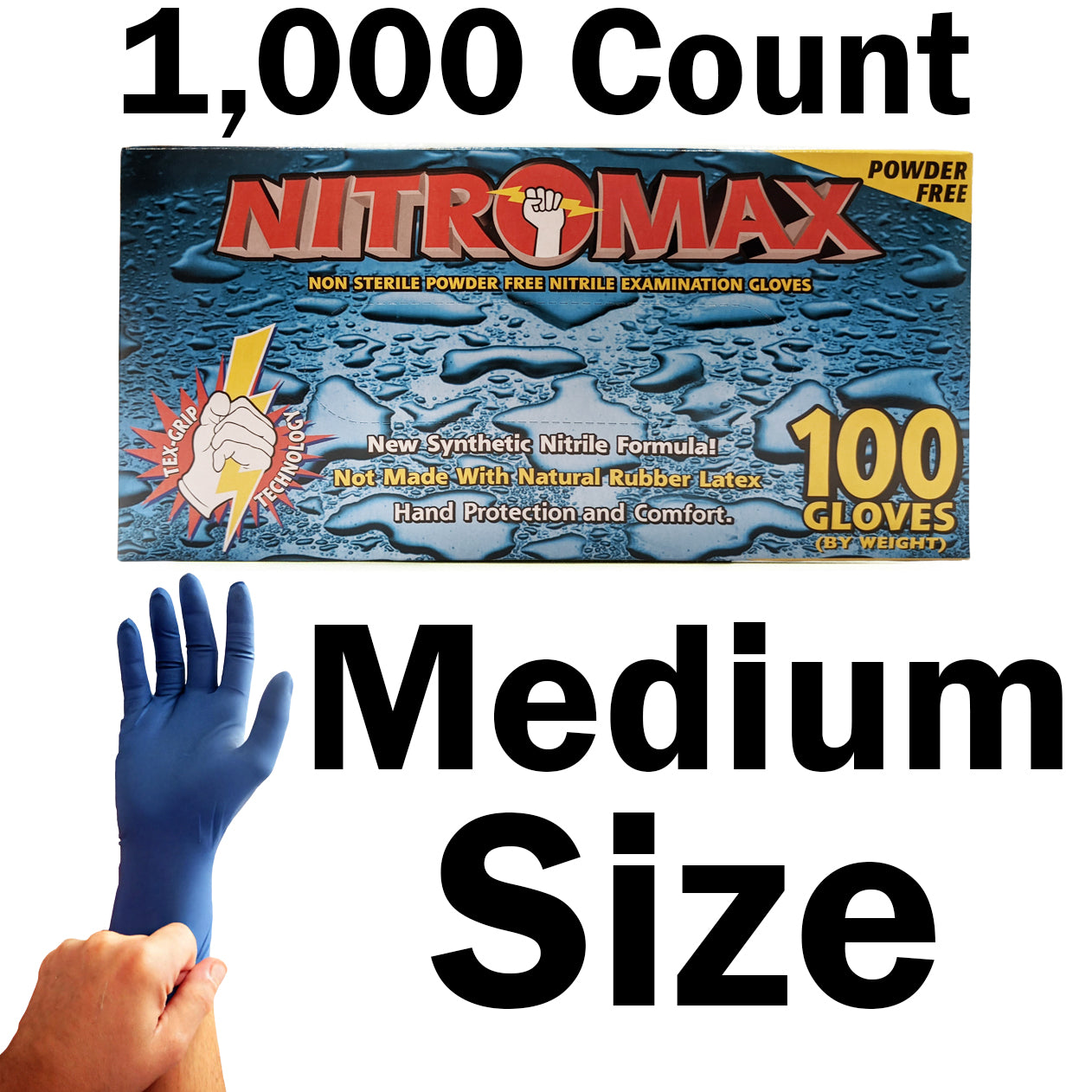 1,000 Count SIZE MEDIUM Powder-Free Nitrile Gloves, 5 Mil, Food Grade ...