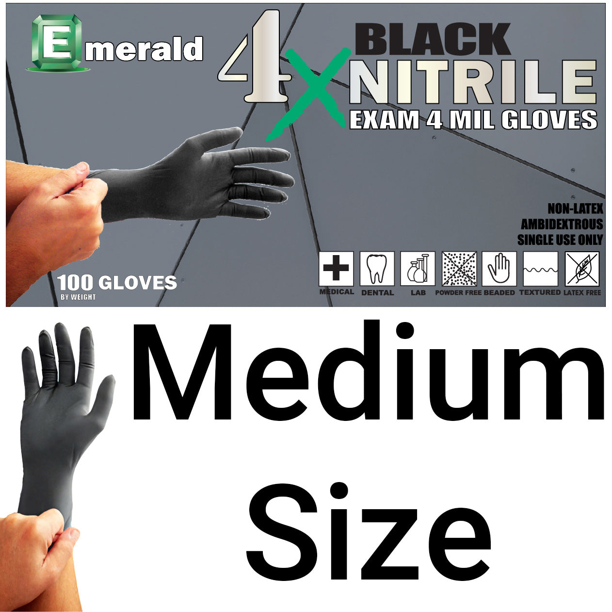 100 Count SIZE MEDIUM Powder-Free Nitrile Gloves, 4 Mil, Food Grade, D ...