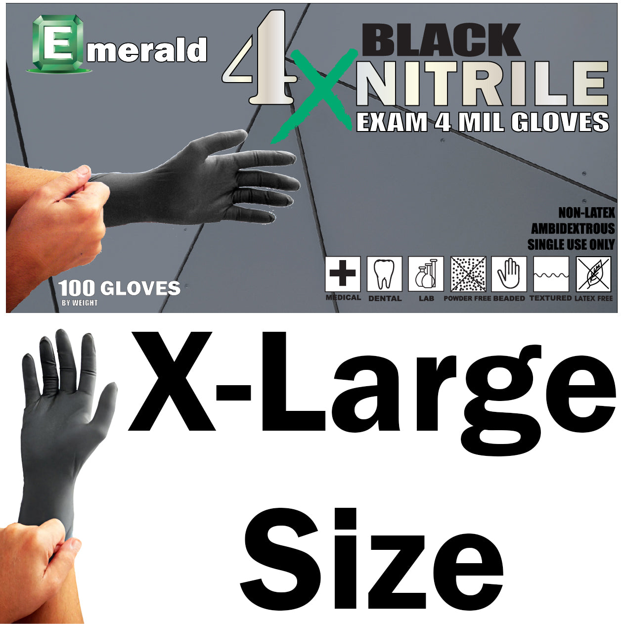 100 Count SIZE X-LARGE Powder-Free Nitrile Gloves, 4 Mil, Food Grade ...