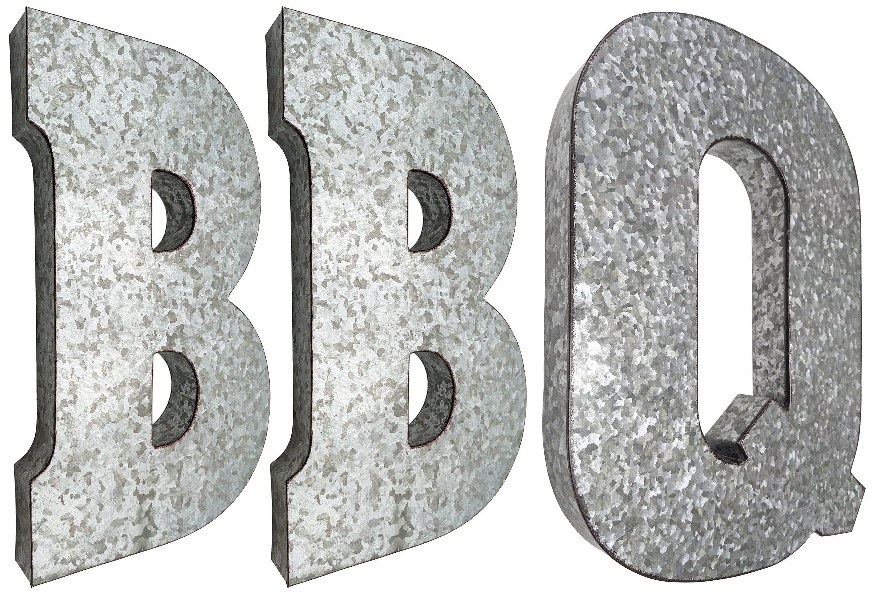 20" Tall Metal "BBQ" Letters - Hanging Décor, Silver with Rusted Edges ...