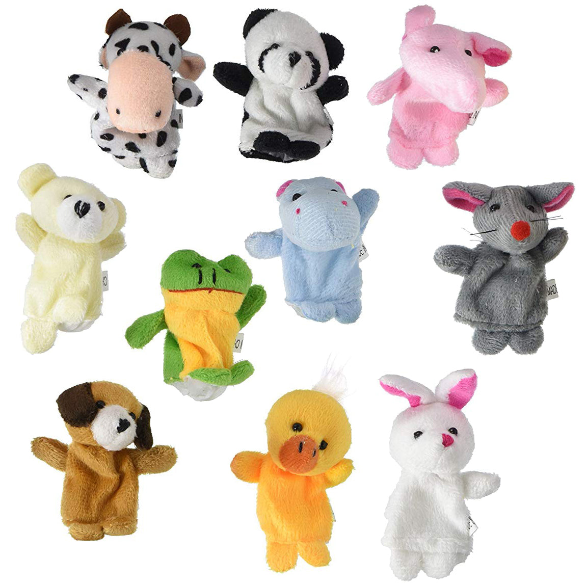 10 Piece Soft Plush Animal Finger Puppet Set (Elephant, Panda, Duck, R ...