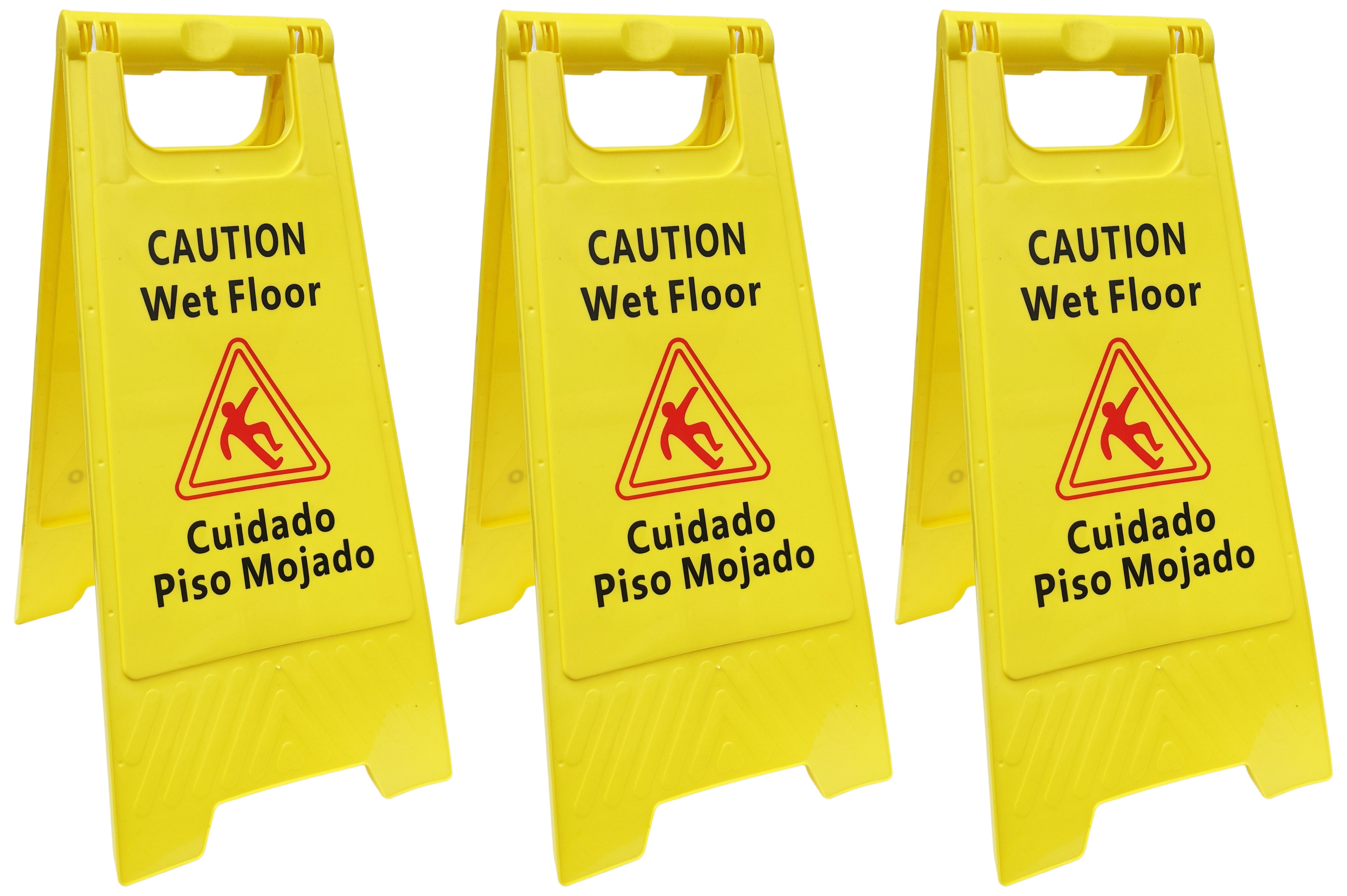 3 Pack CAUTION Wet Floor Signs - Bilingual (Cuidado Piso Mojado), 2 Fe ...