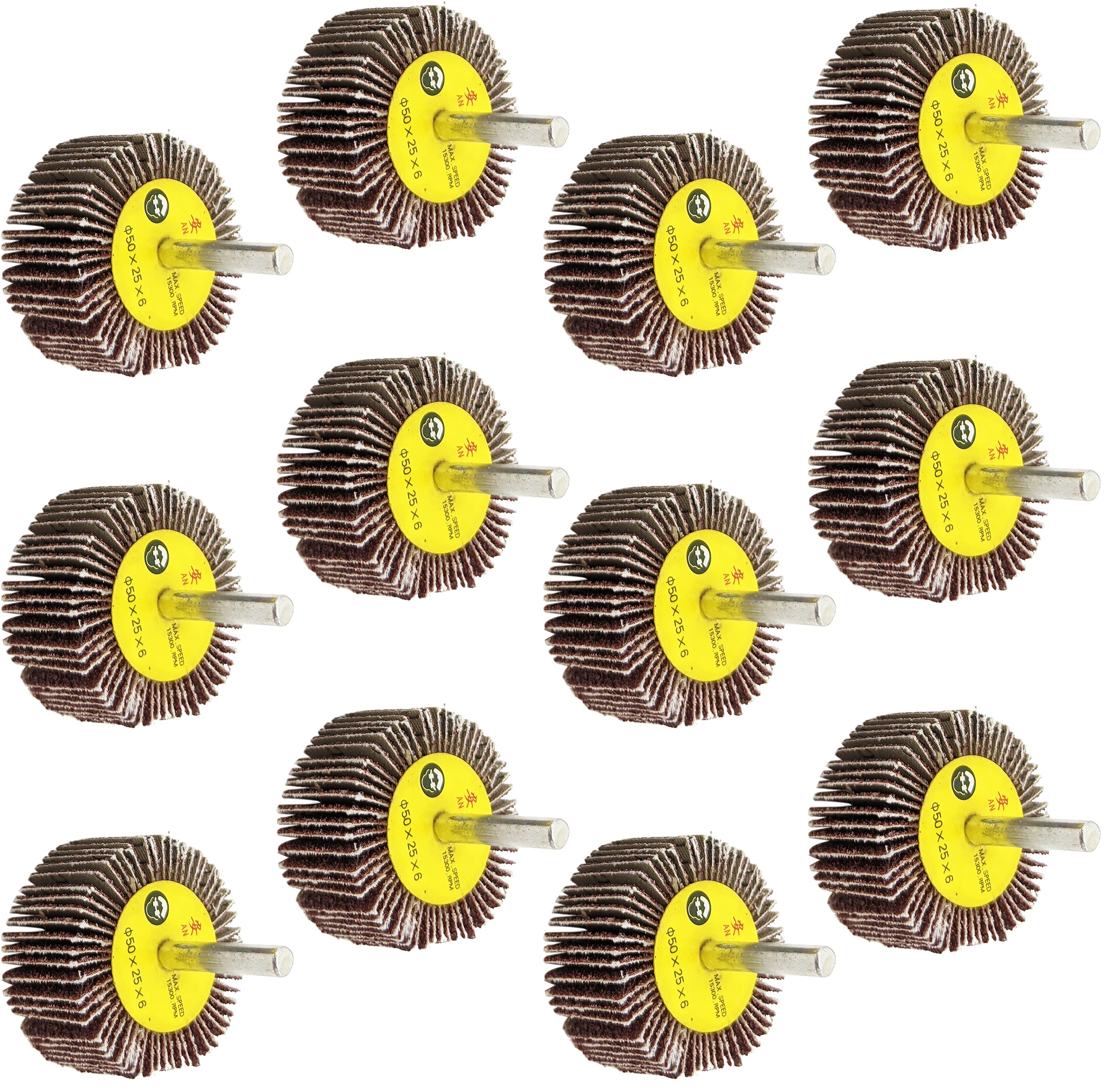 12 Pack ¼" Shank 80 Grit Flap Wheels, Aluminum Oxide Sandpaper - 2"×1 ...