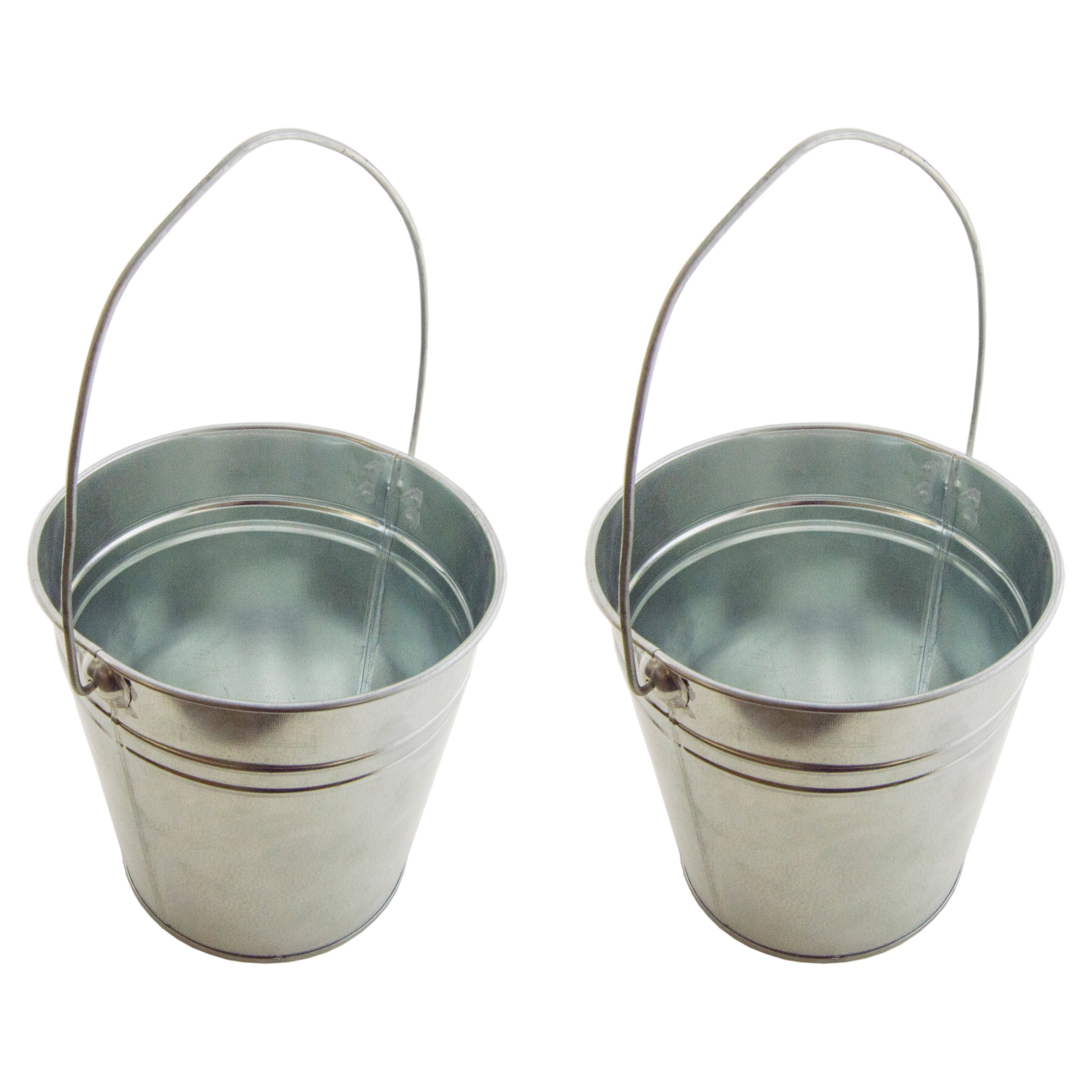 2 Pack Small 6-inch Galvanized Metal Buckets with Handles, Farmhouse T ...