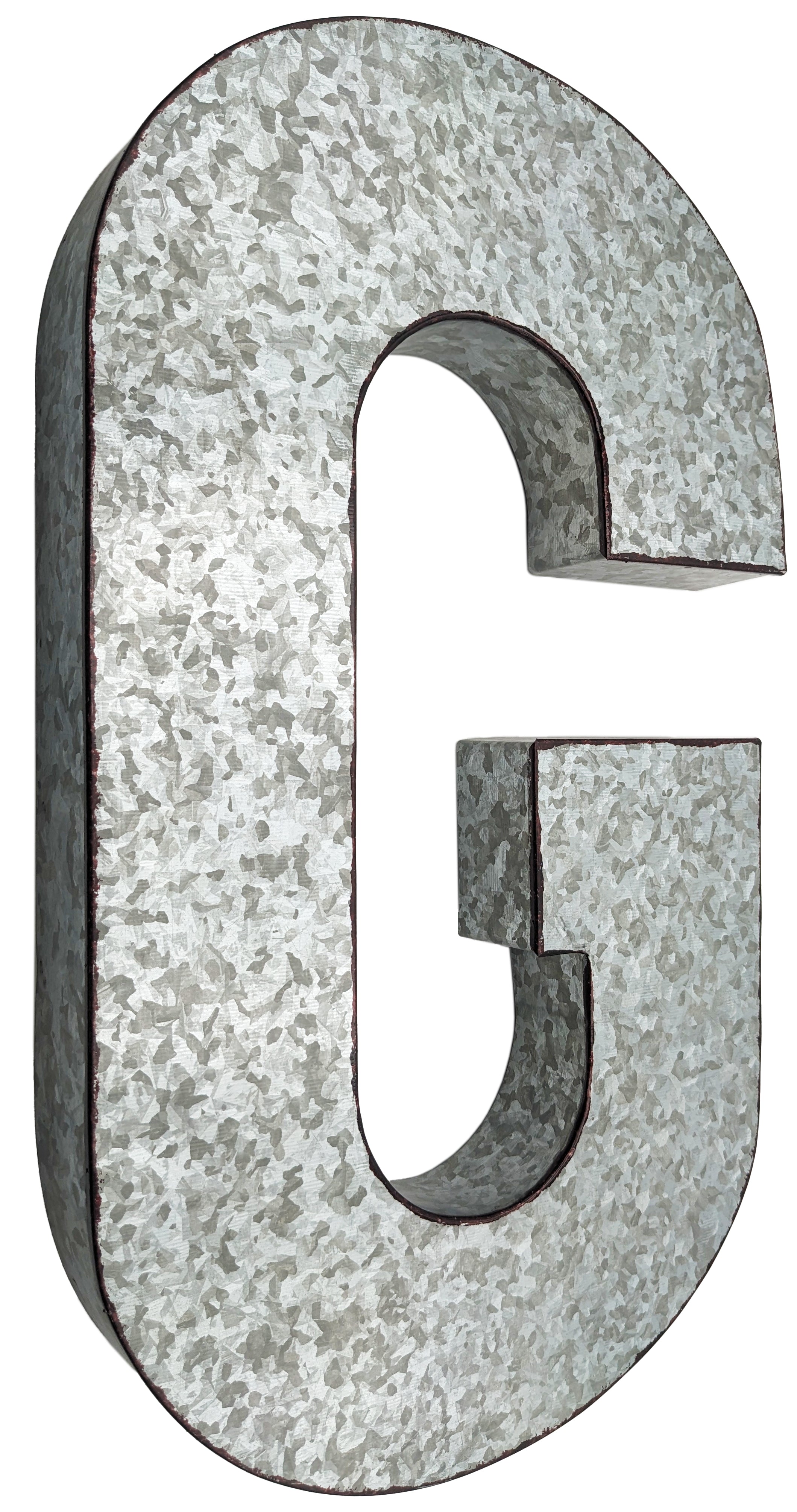 Huge 20" Metal Letter G Wall Décor, Silver with Rusted Edges, Galvaniz ...