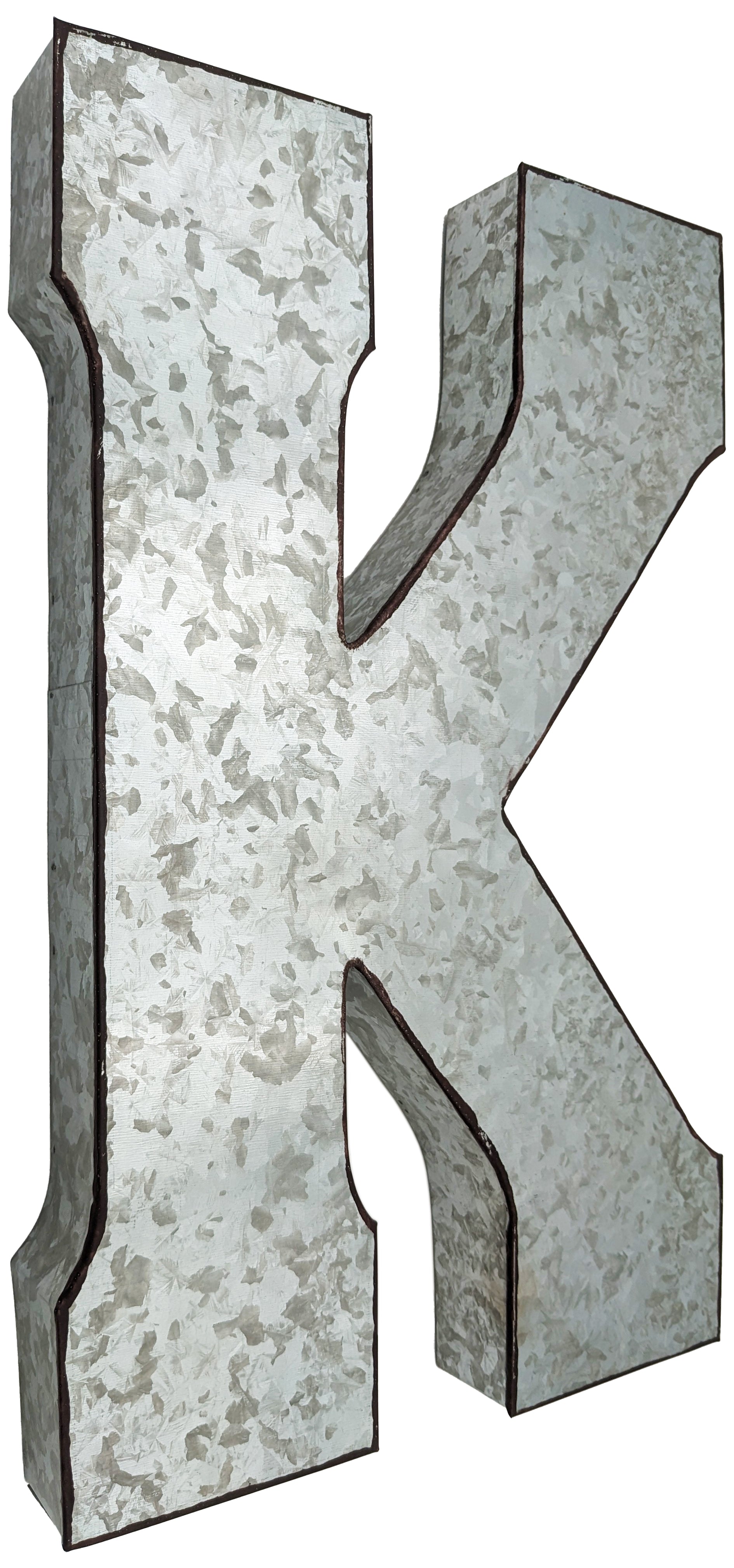 Huge 20" Metal Letter K Wall Décor, Silver with Rusted Edges, Galvaniz ...