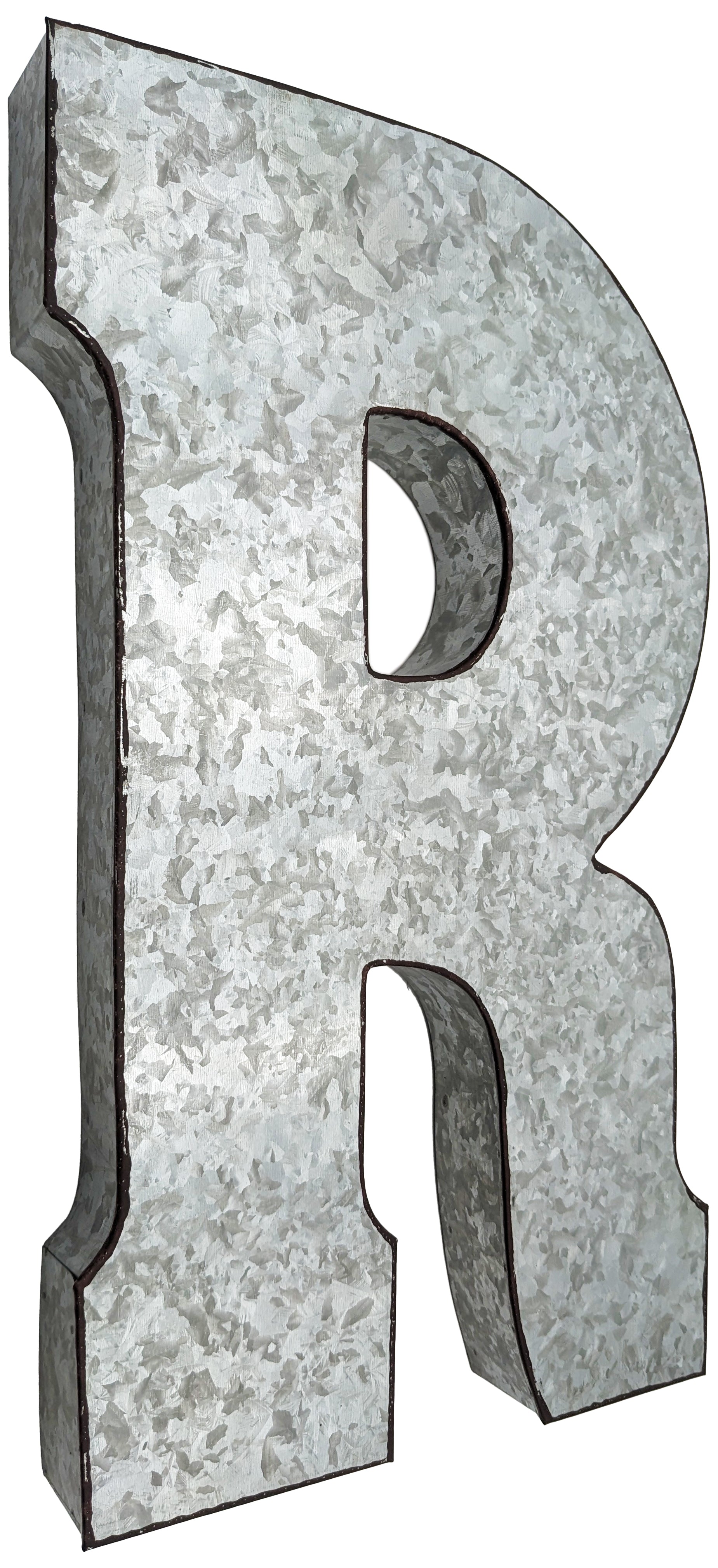 Huge 20" Metal Letter R Wall Décor, Silver with Rusted Edges, Galvaniz ...