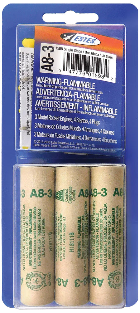 Estes A8-3 Model Rocket Engine Pack - Includes 3 Engines with Starters ...