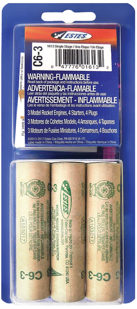 Estes C6-3 Model Rocket Engine Pack - Includes 3 Engines with Starters ...