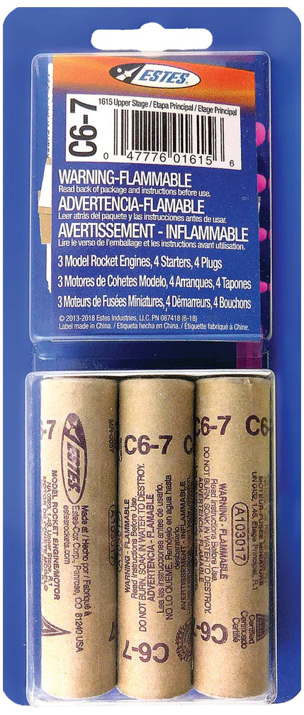 Estes C6-7 Upper Stage Model Rocket Engine Pack - Includes 3 Engines w ...