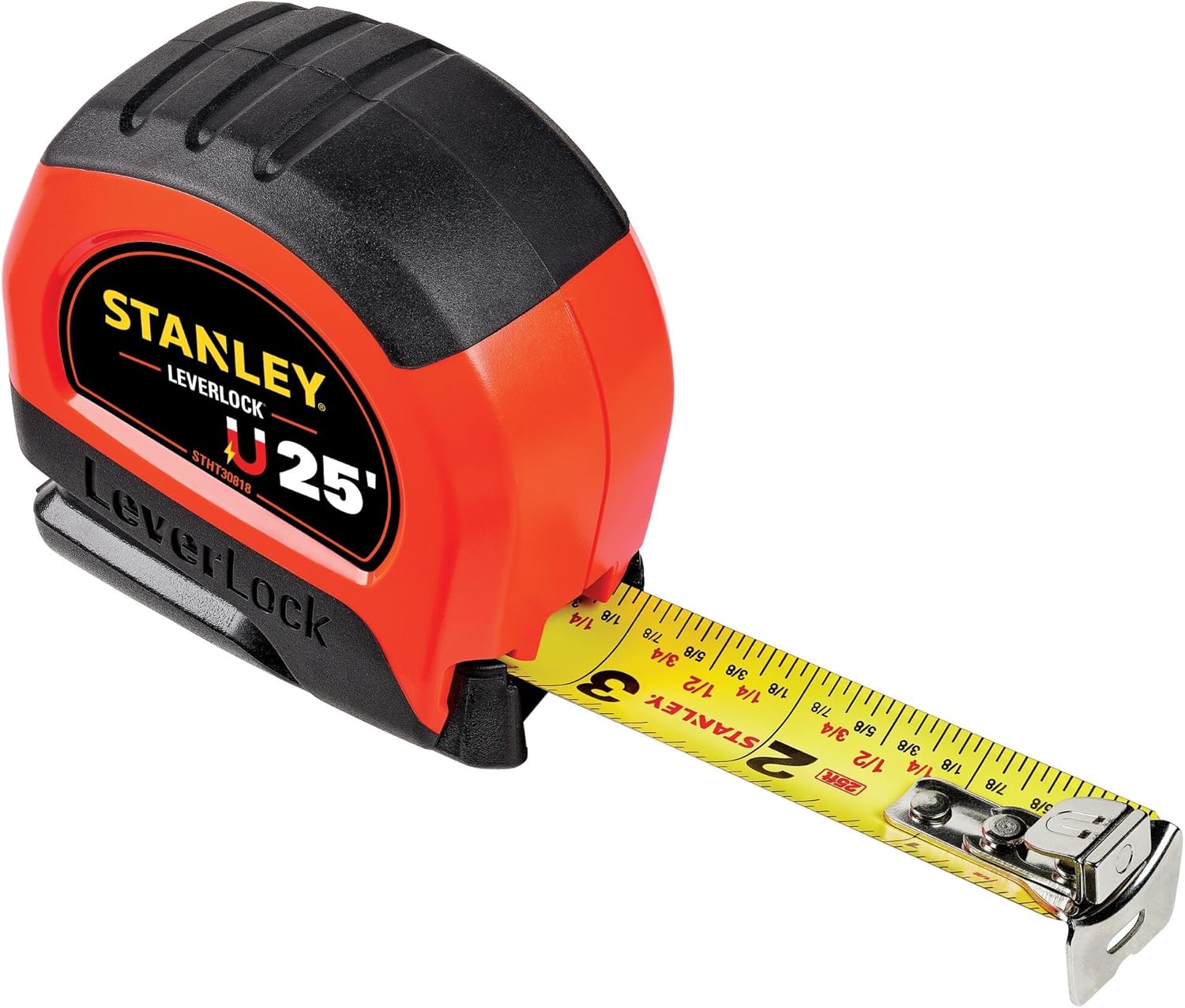Stanley 25 Foot High Visibility Magnetic LEVERLOCK Tape Measure, 1" Wi ...