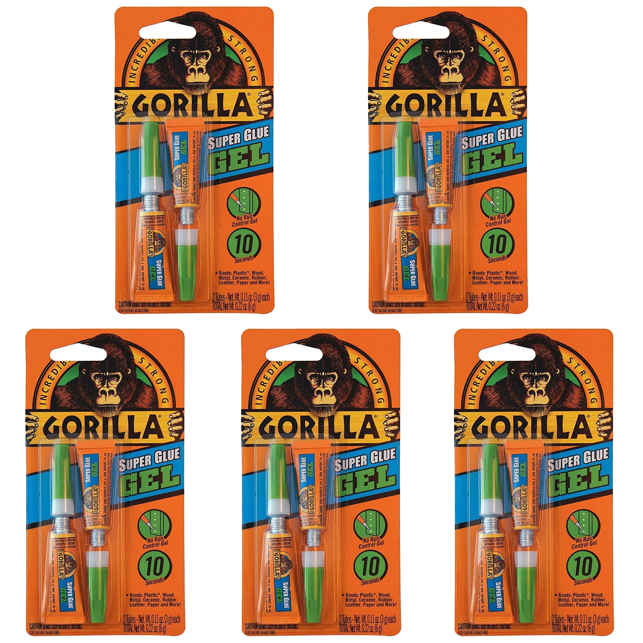 Gorilla 10 Count 3 Gram Tubes Super Glue Gel, Dries in 10-45 Seconds ...