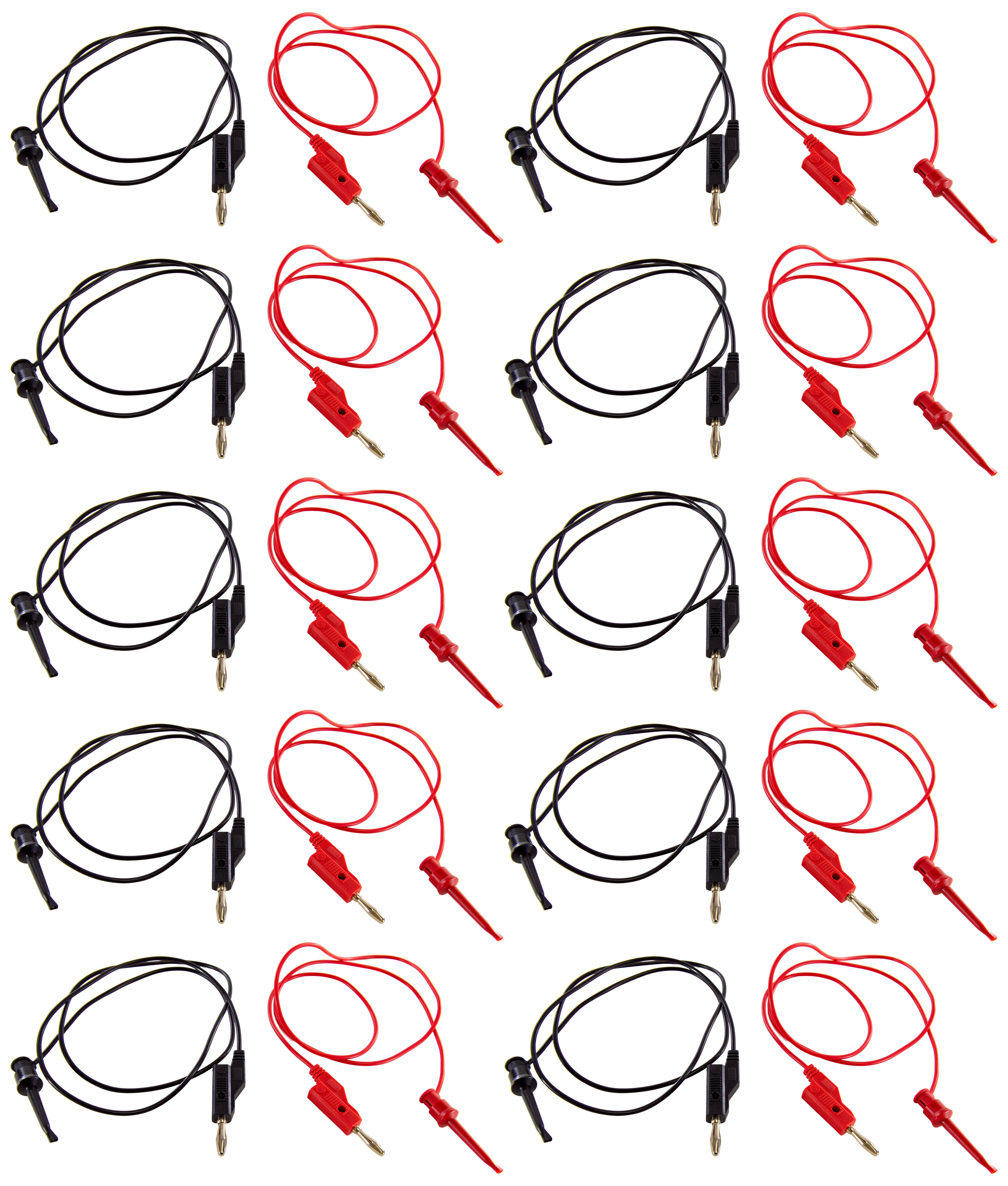 20 Count (10 Red and 10 Black) Banana to IC Hook Test Leads, 3 Foot Le ...