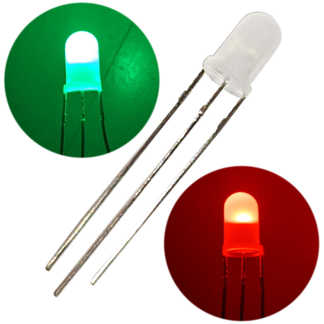 Bi-Color Red / Green Diffused LED, 3-Pin, 5mm Diameter × 9mm Tall, T-1 ...