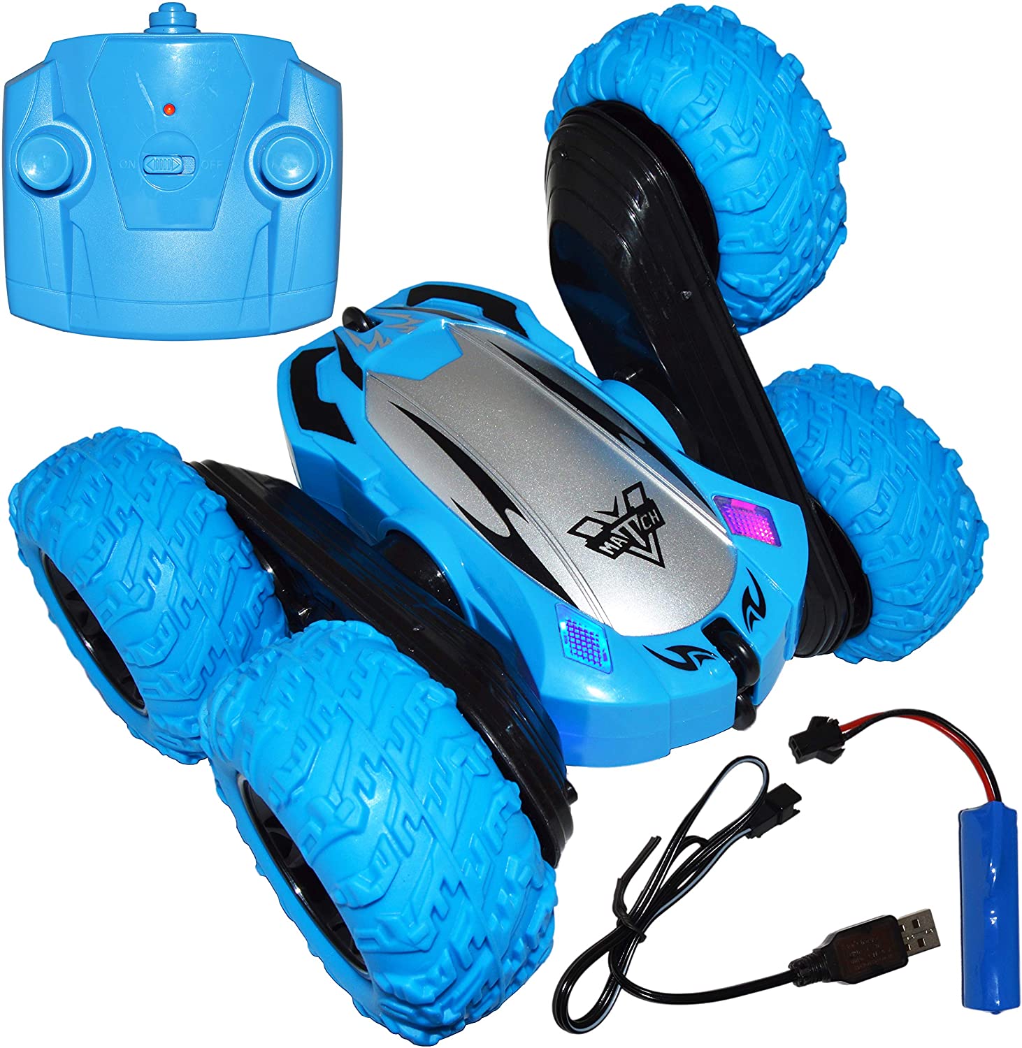 Remote Controlled Double-Sided Stunt Car with Rechargeable Battery (Bl ...