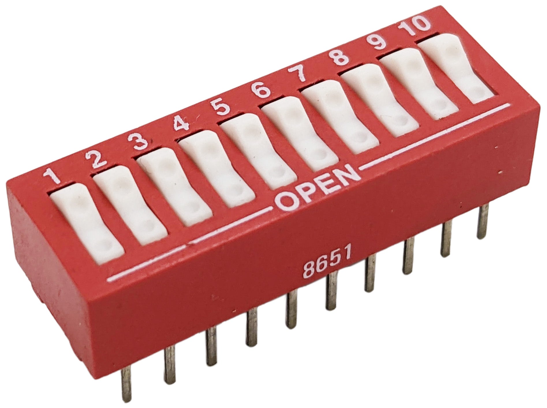 Rocker Style DIP Switch with 10 Switches, 20-Pin, SPST, Red Color, 27 ...