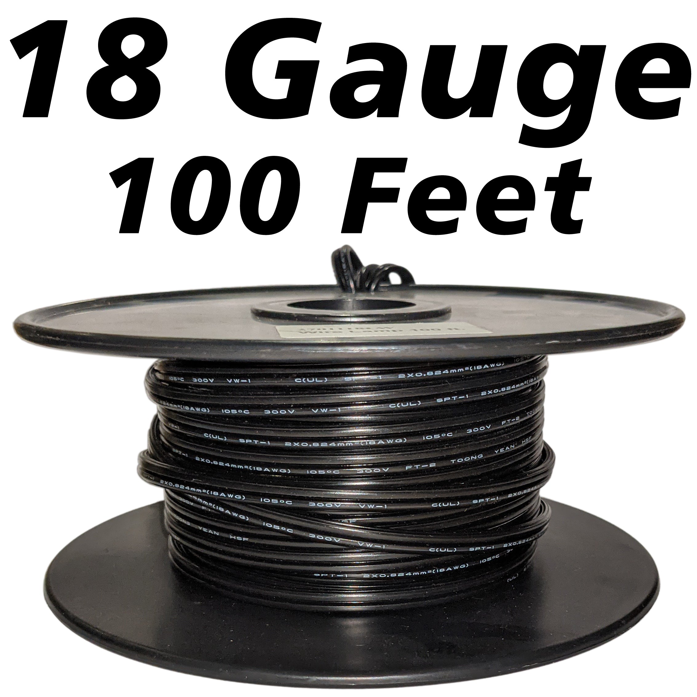 100 Feet 18 Gauge Stranded Lamp Wire, 2 Conductor, SPT-1, Black ...