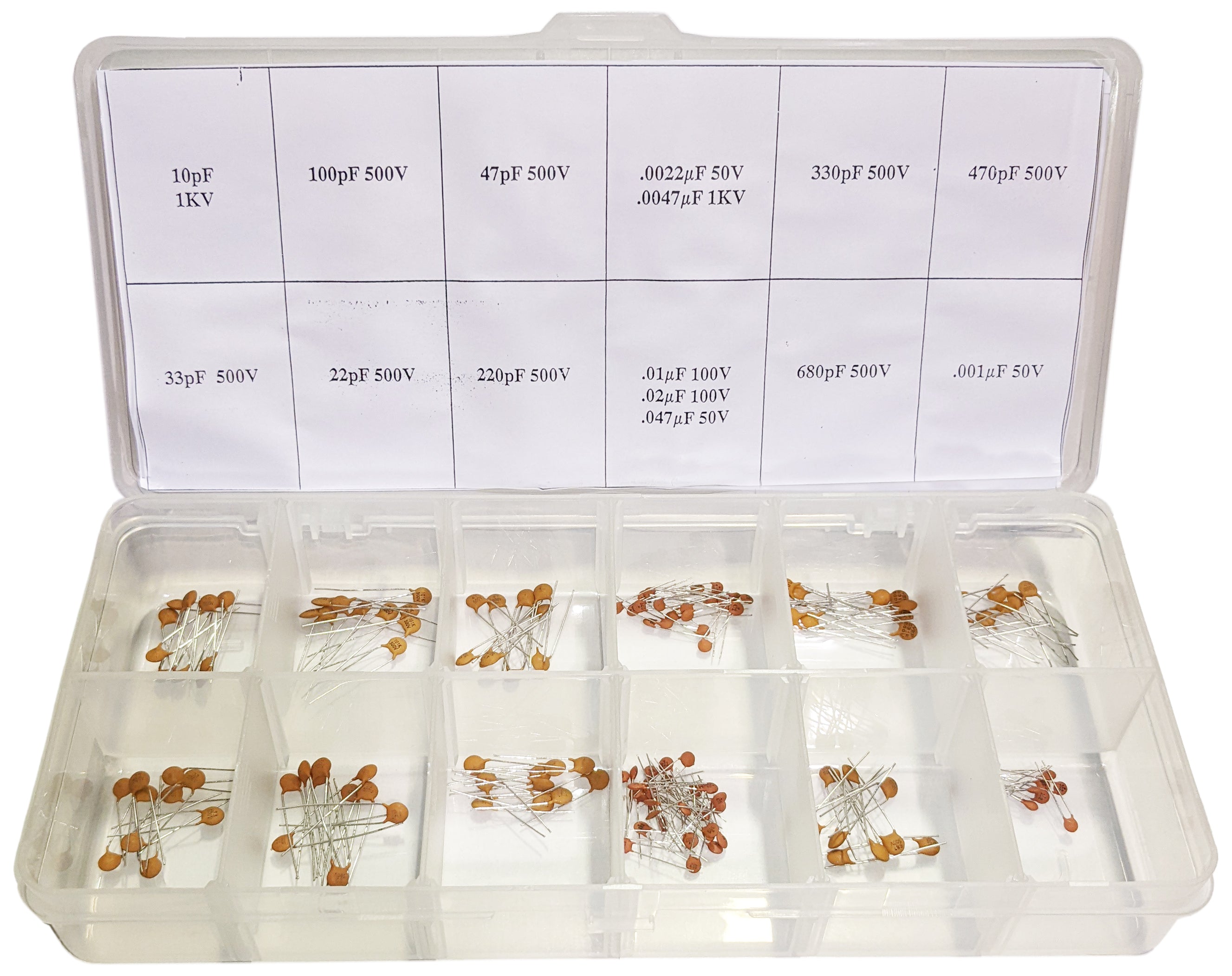 150 Piece Ceramic Disc Capacitor Assortment, 15 Different Values 10pF ...
