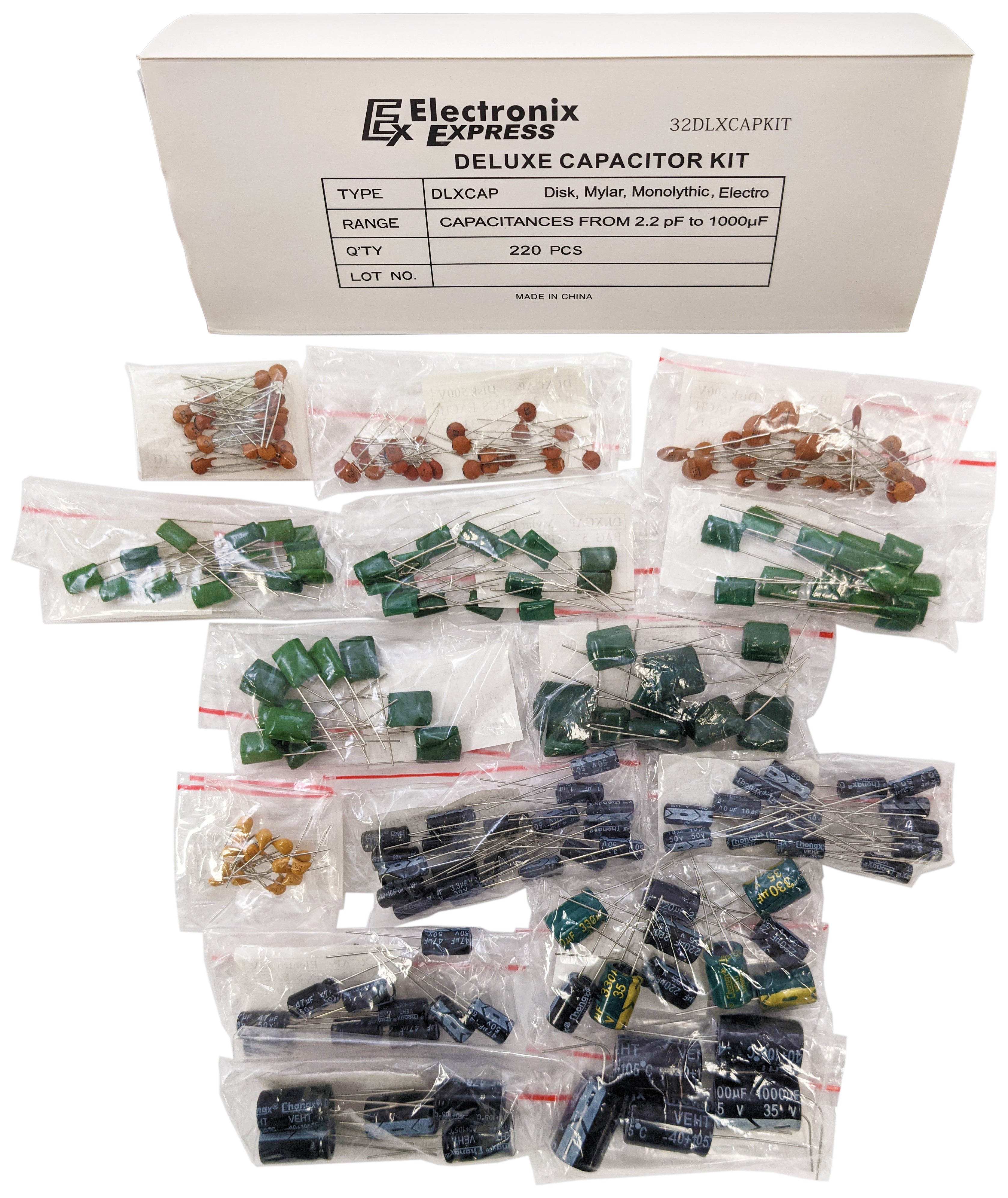 220 Piece Deluxe Capacitor Kit - Includes Disk, Mylar, Monolithic, and ...
