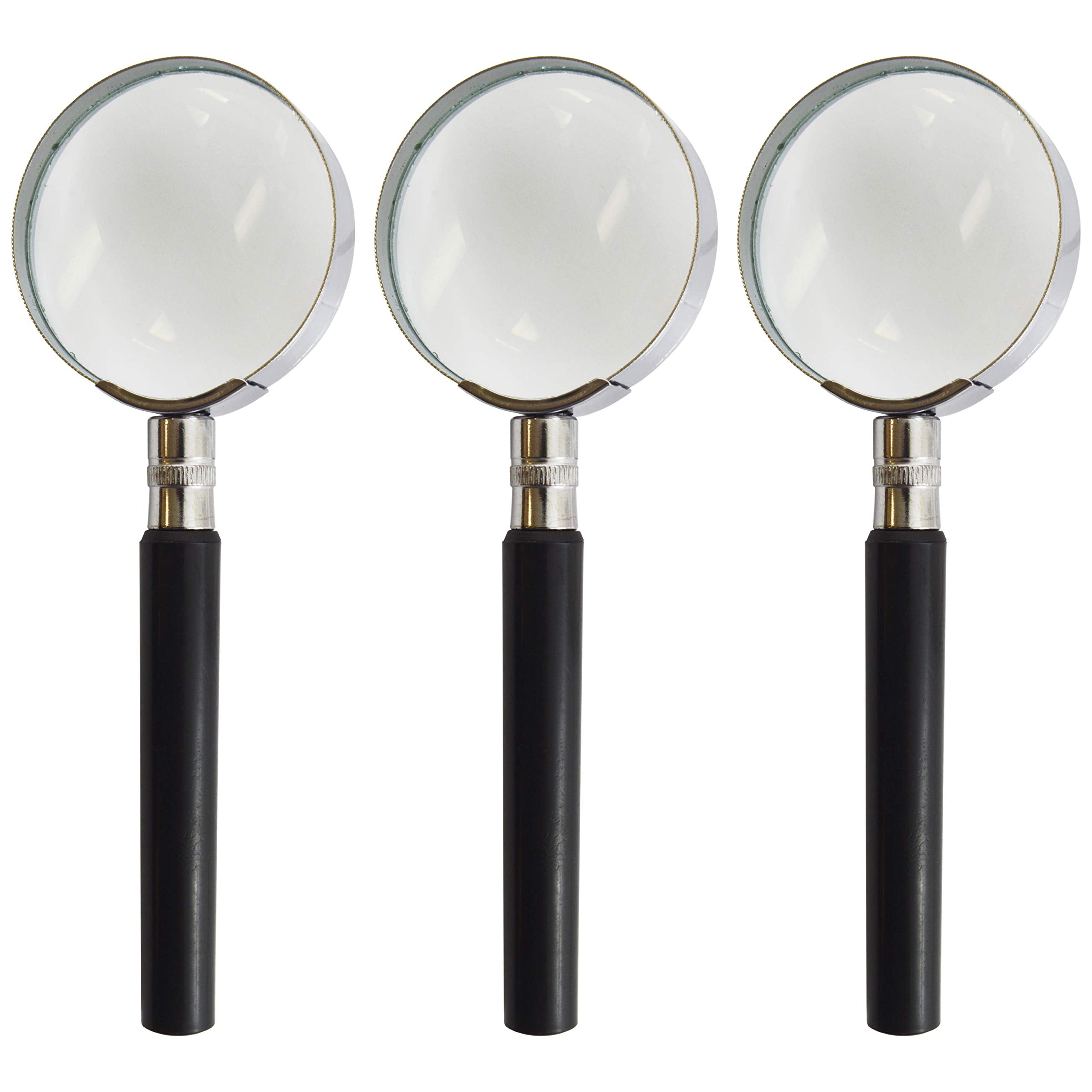 3 Pack Magnifying Glass with 3X Magnification, 2-inch Diameter Lens wi ...